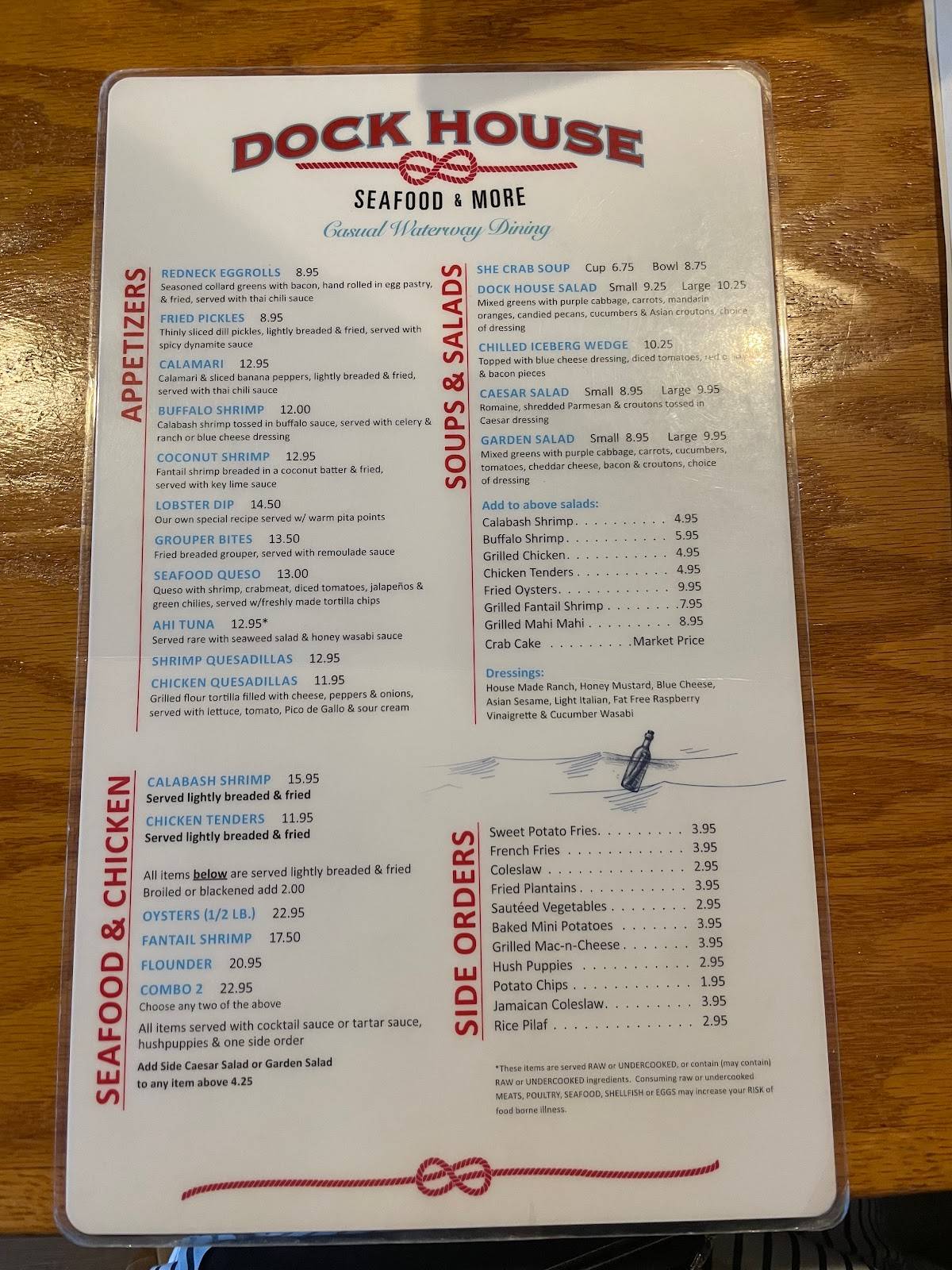Menu at Dock House Seafood & More restaurant, Holden Beach