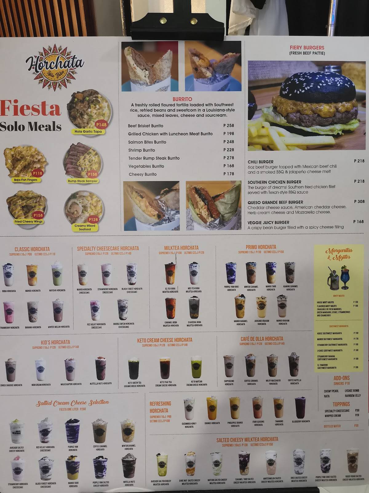 Menu at Horchata Hola Boba restaurant, San Juan