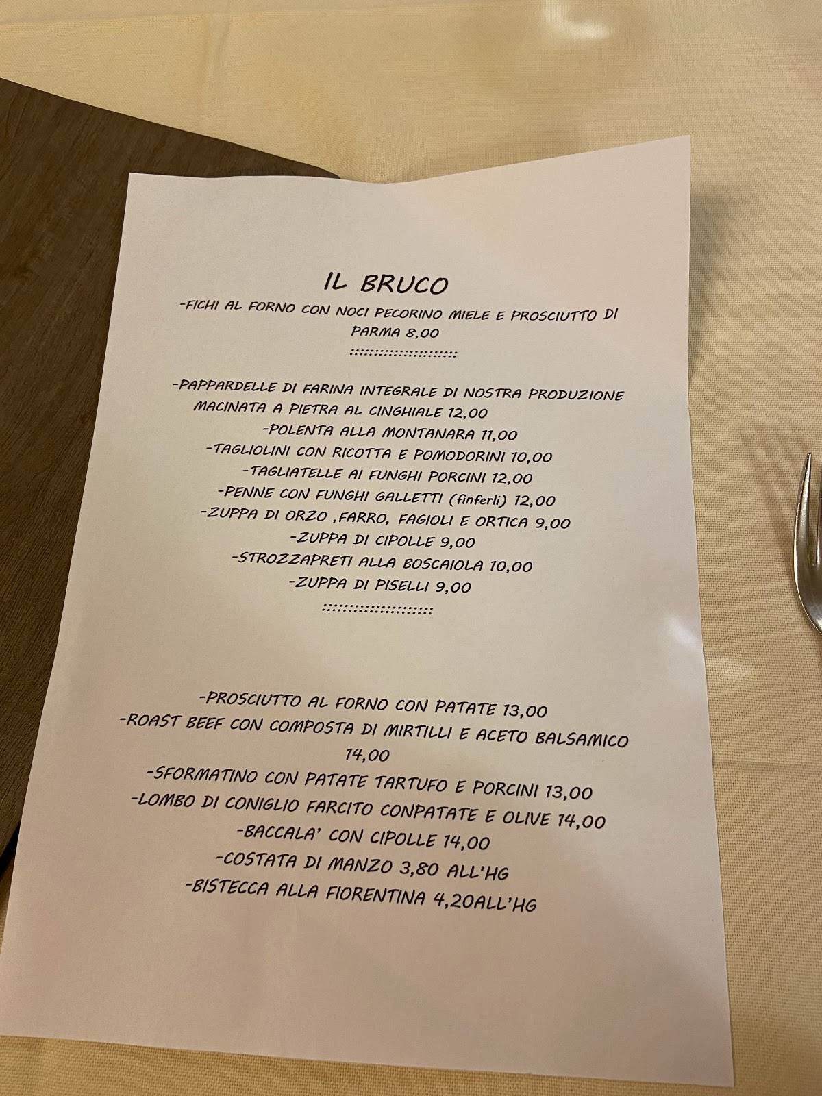 Menu da Il Bruco ristorante, Fiumalbo