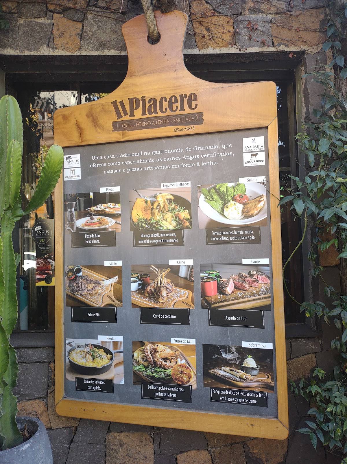 Carta del restaurante Il Piacere, Gramado