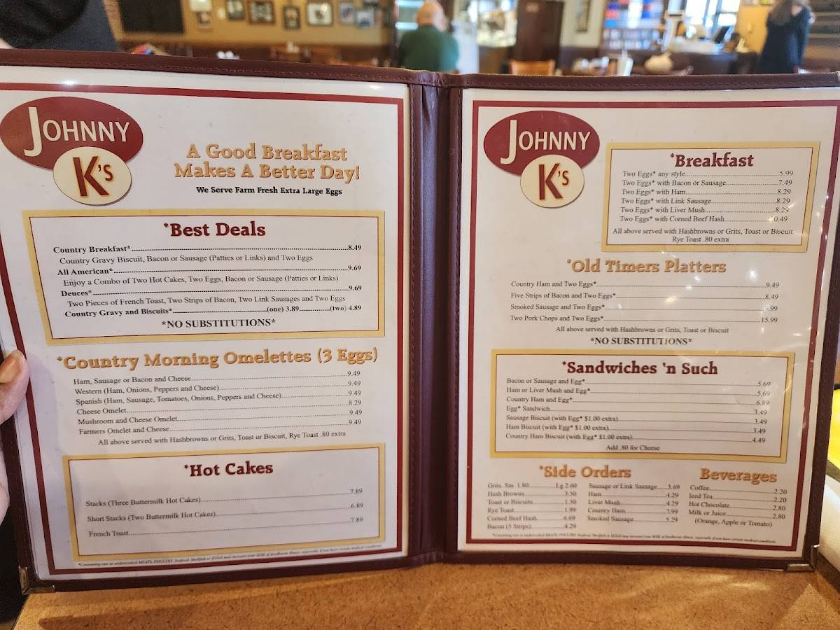 Menu at Johnny K's Restaurant, Indian Trail