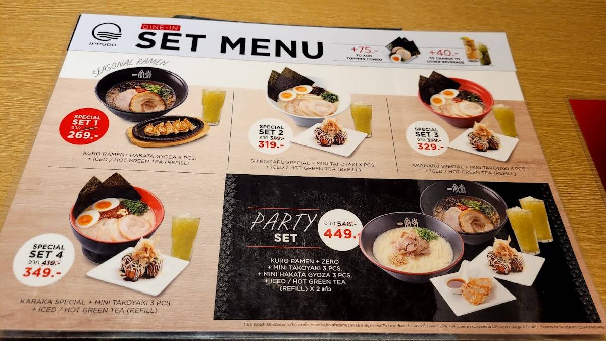 Menu at Ippudo Ramen restaurant, Bangkok, 191 Si Lom