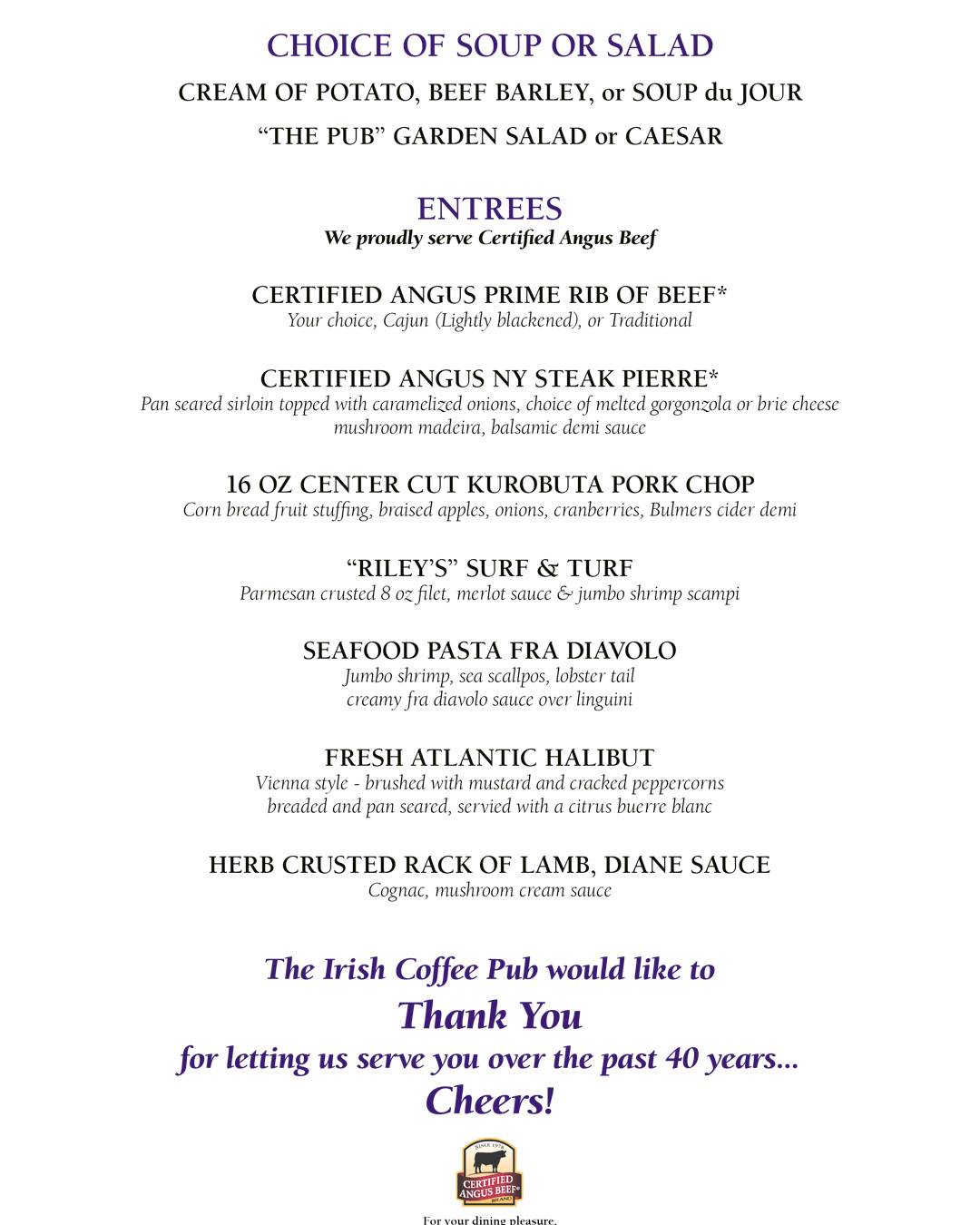 Menu at Irish Coffee Pub, East Islip