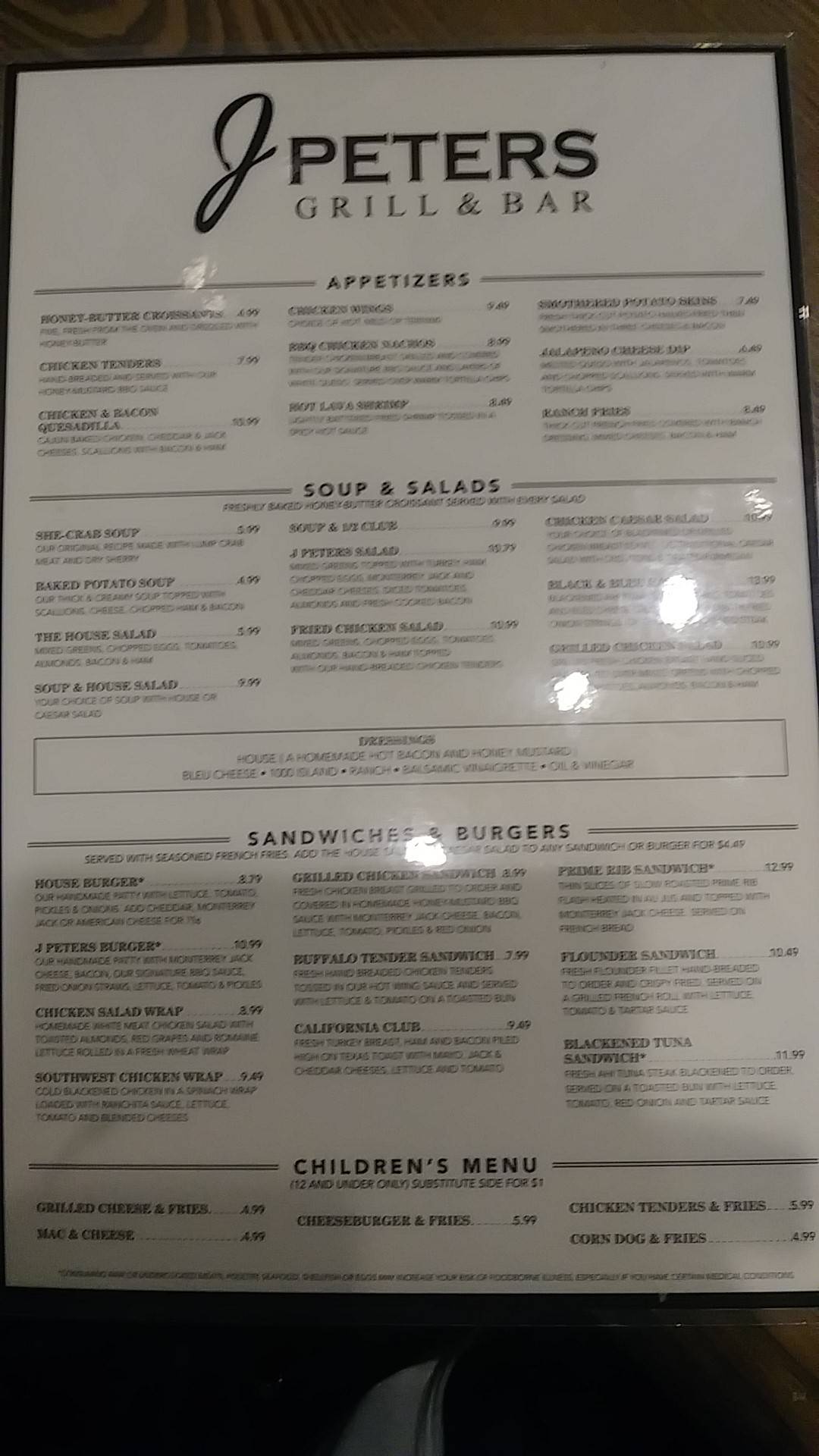 Menu at J.R. Cash's Grill & Bar, Mount Holly