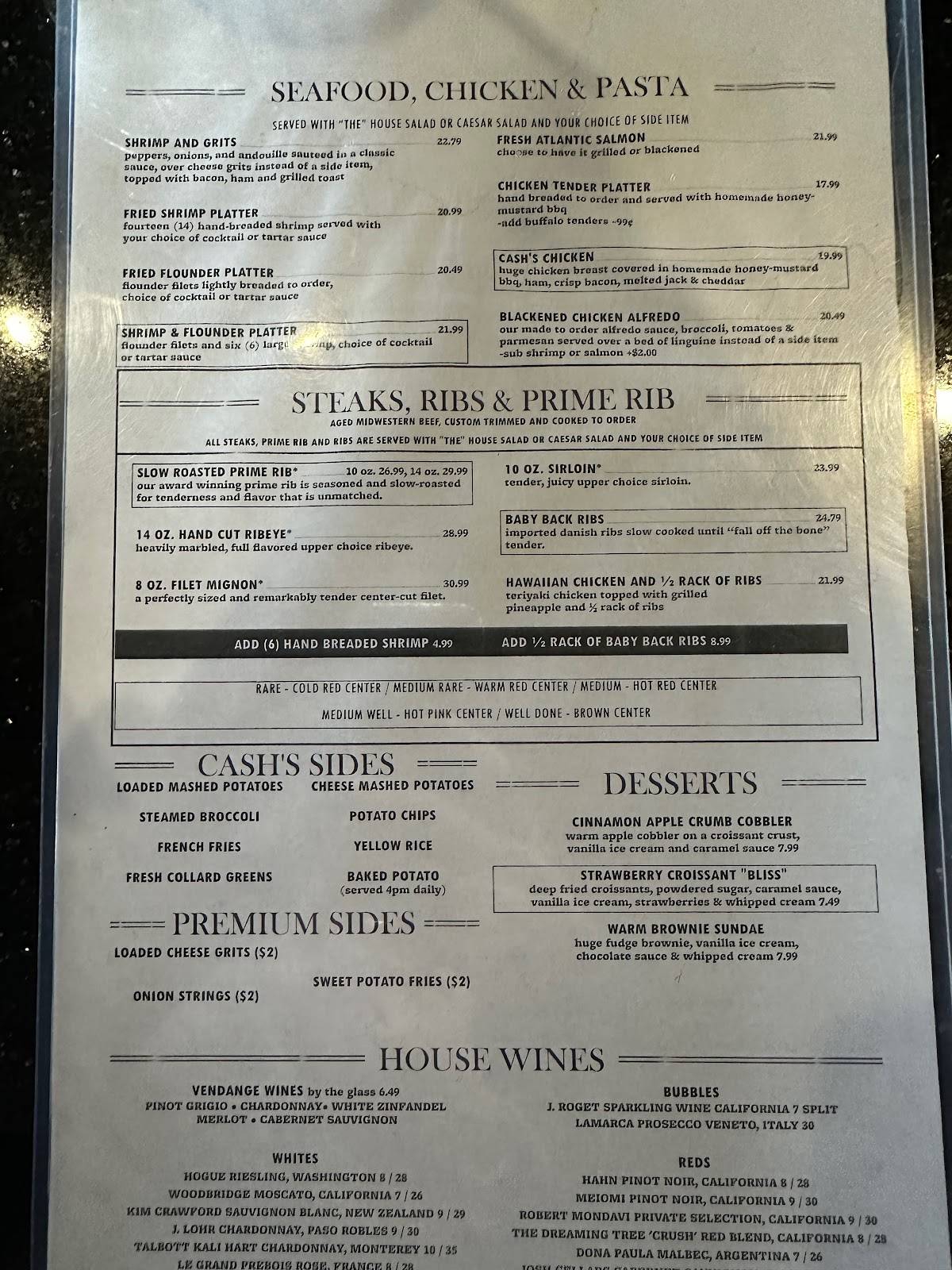 Menu at J.R. Cash's Grill & Bar, Mount Holly