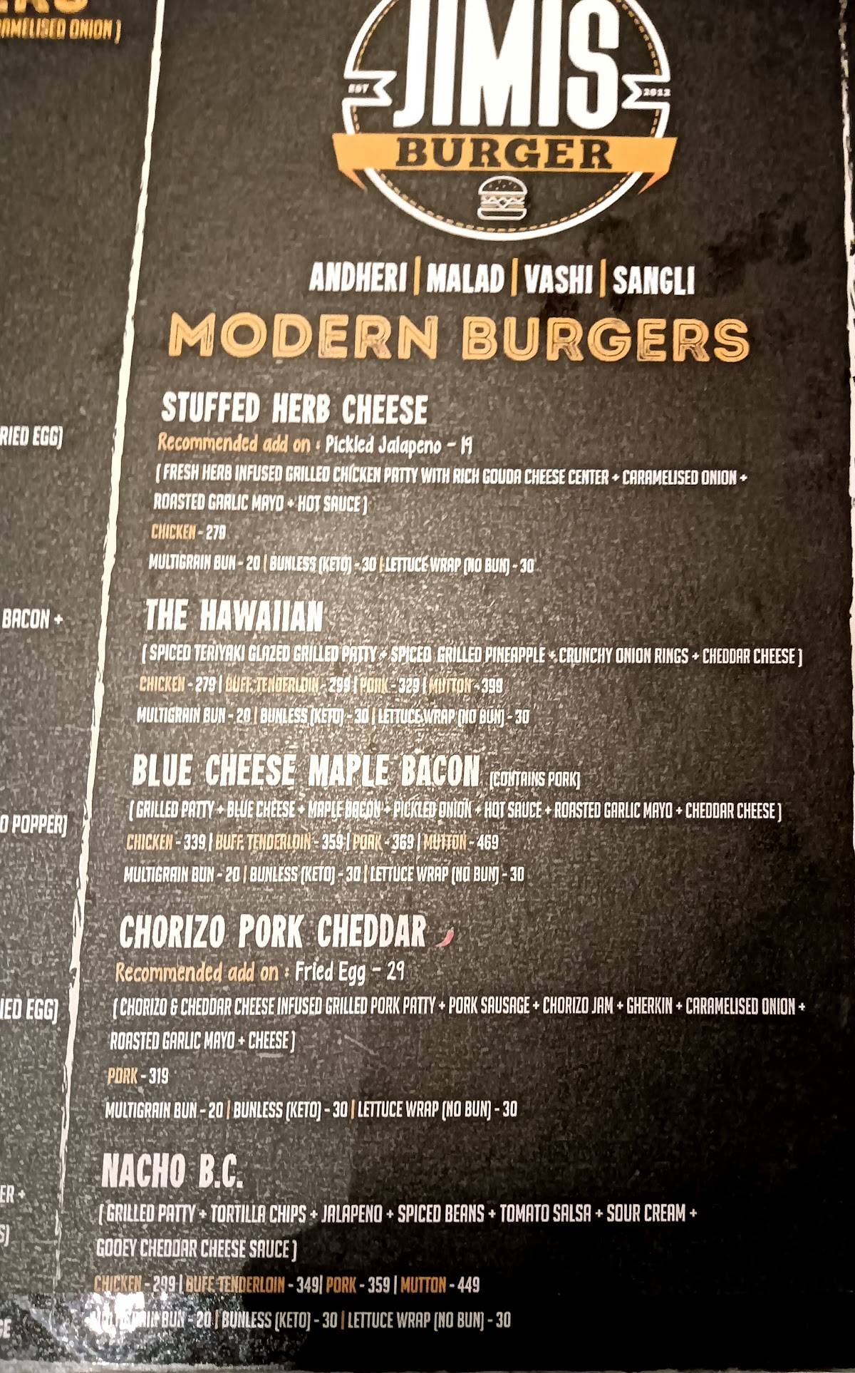 Menu at JIMIS BURGER - Vashi, Navi Mumbai, Shop 25