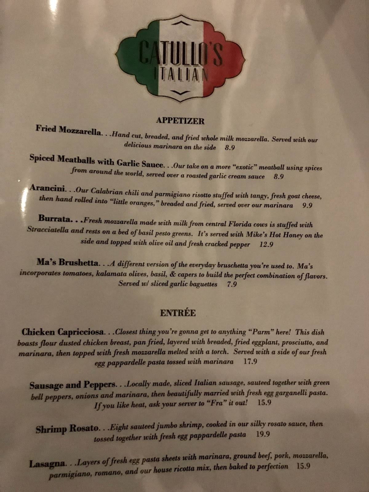 Menu at Catullo’s Italian pub & bar, Jacksonville, -2 San Pablo Rd S