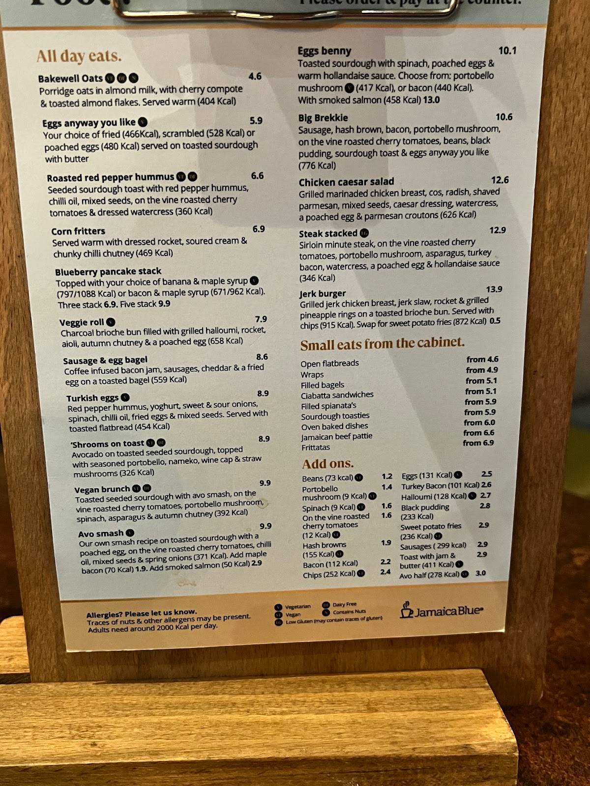 Carta del restaurante Jamaica Blue, Gloucester