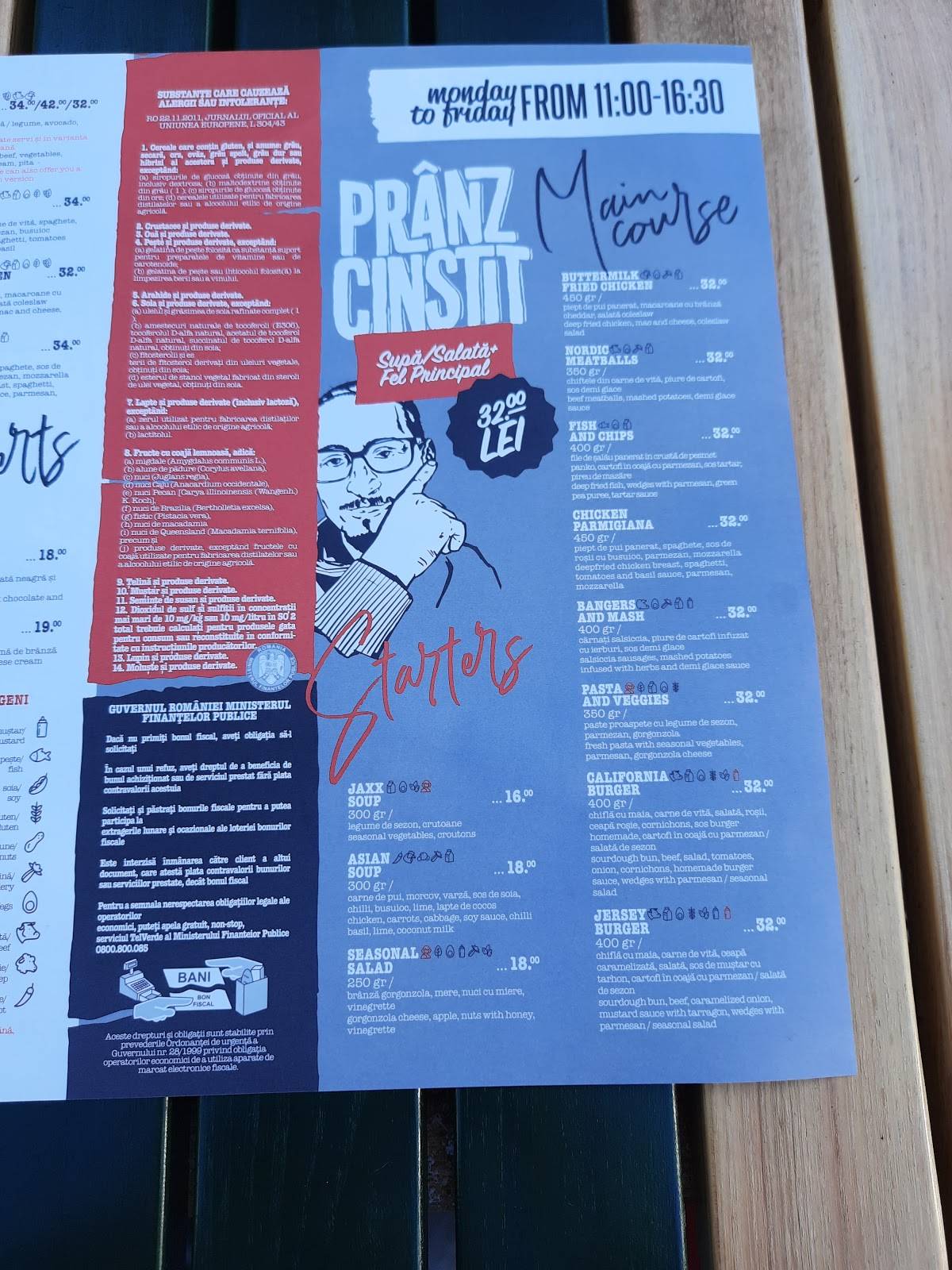 Menu at Jaxx, Cluj-Napoca