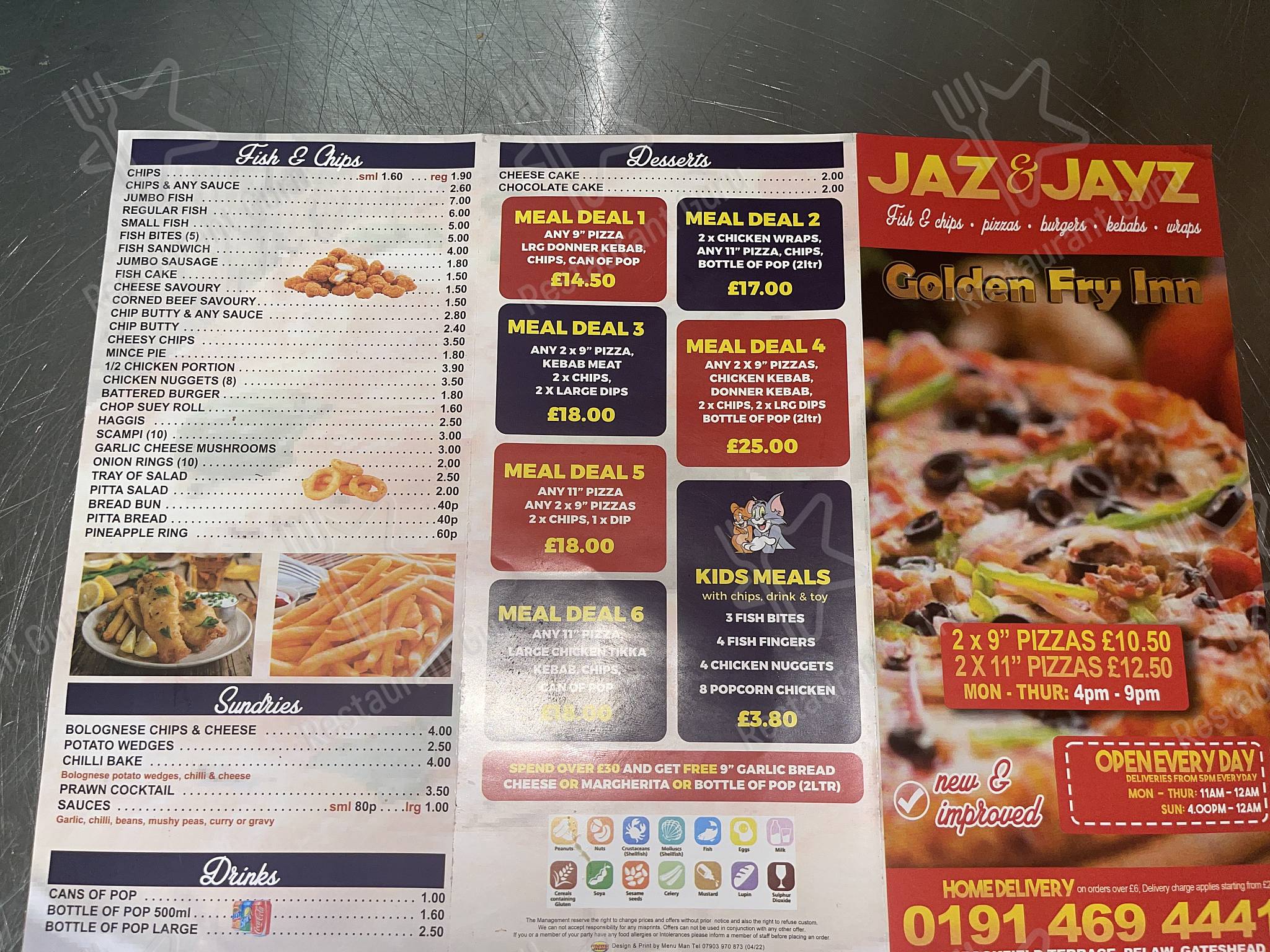 Menu at Dhillons Golden Fry Inn fast food, Gateshead