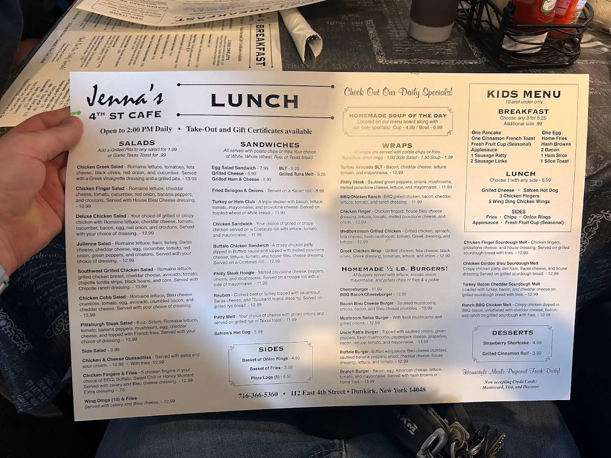 Menu at Jenna's 4th St Cafe, Dunkirk