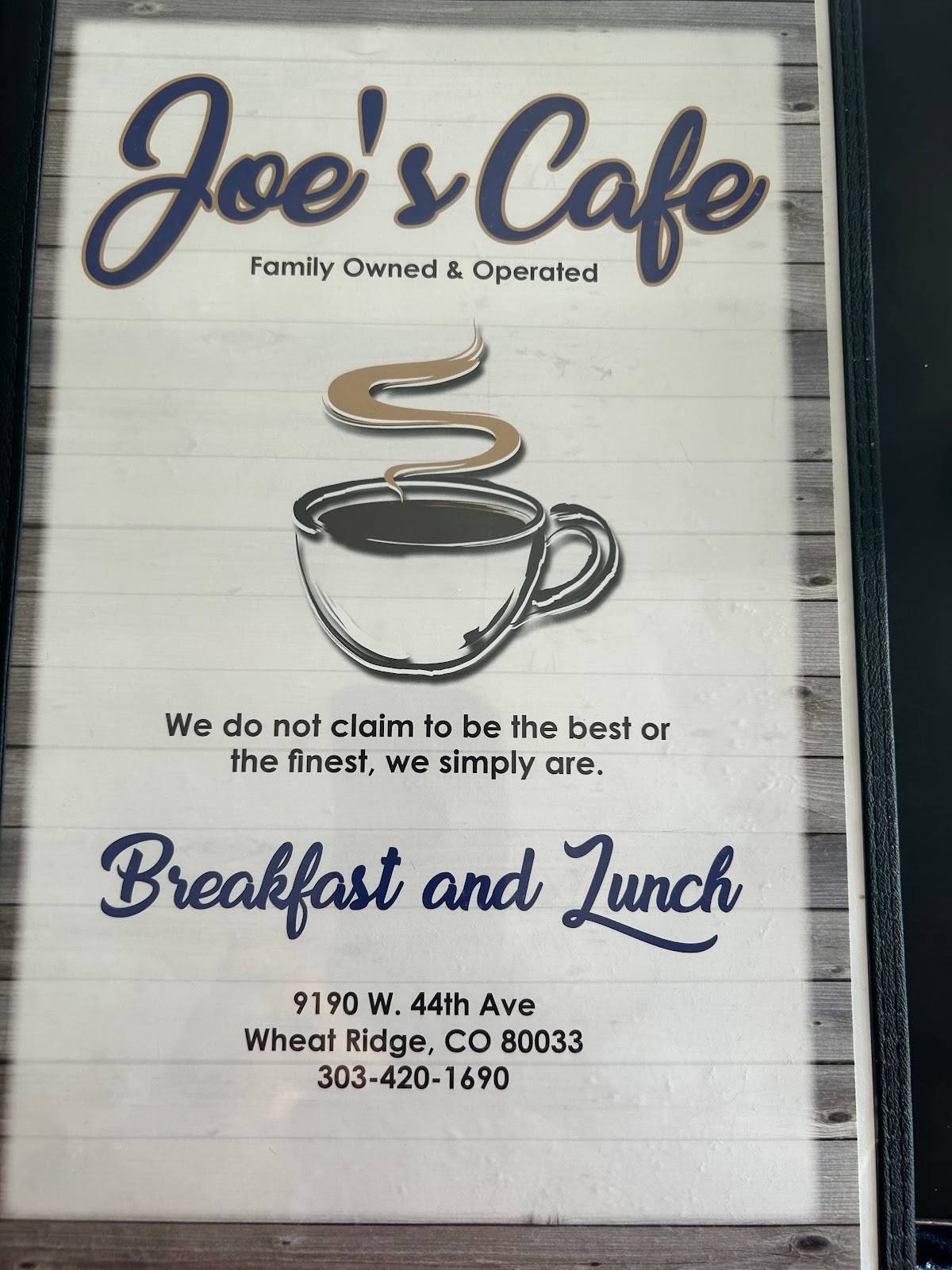 Menu at Joe's Cafe, Wheat Ridge, W 44th Ave