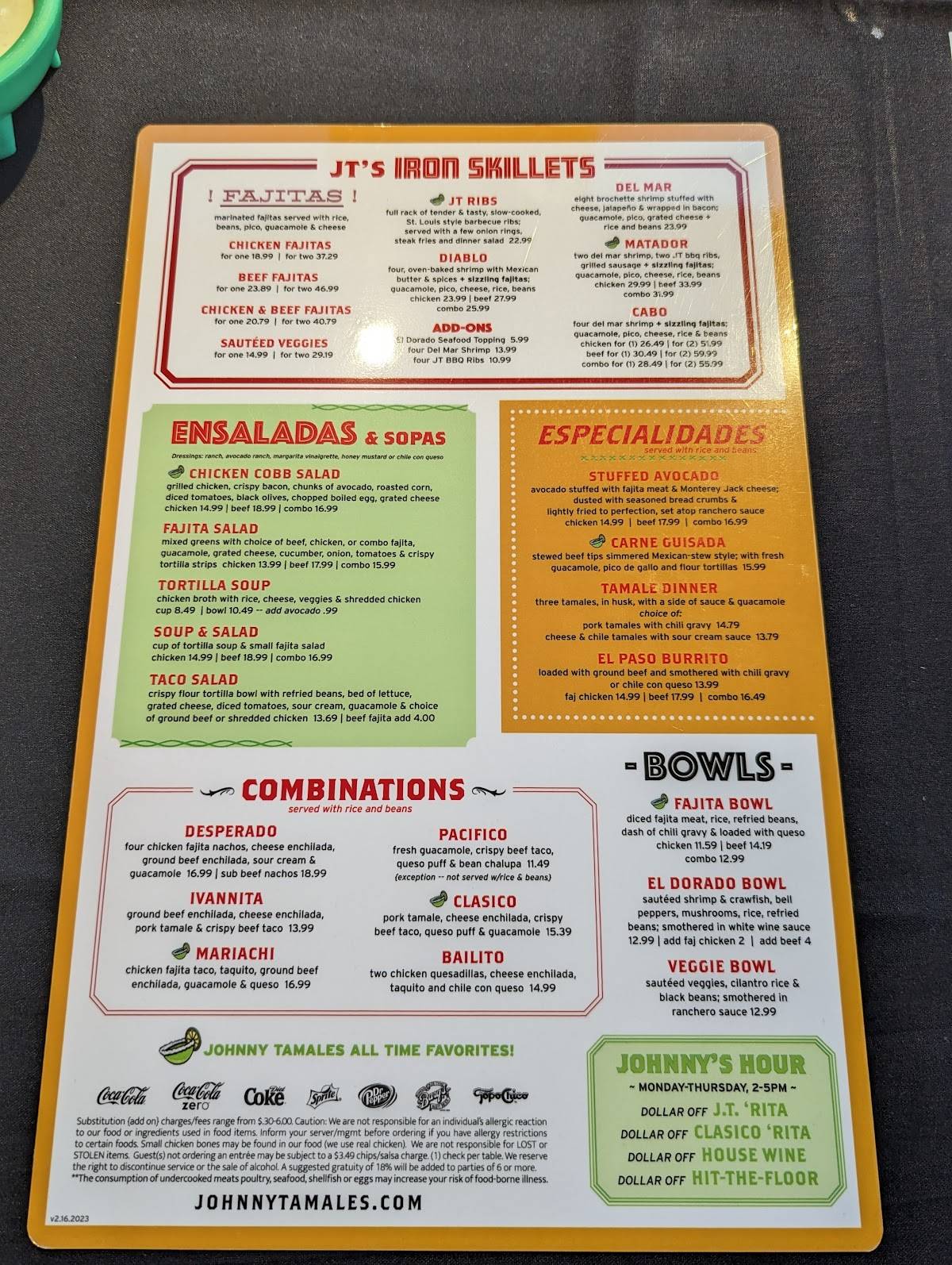 Menu at Johnny Tamales restaurant, Missouri City