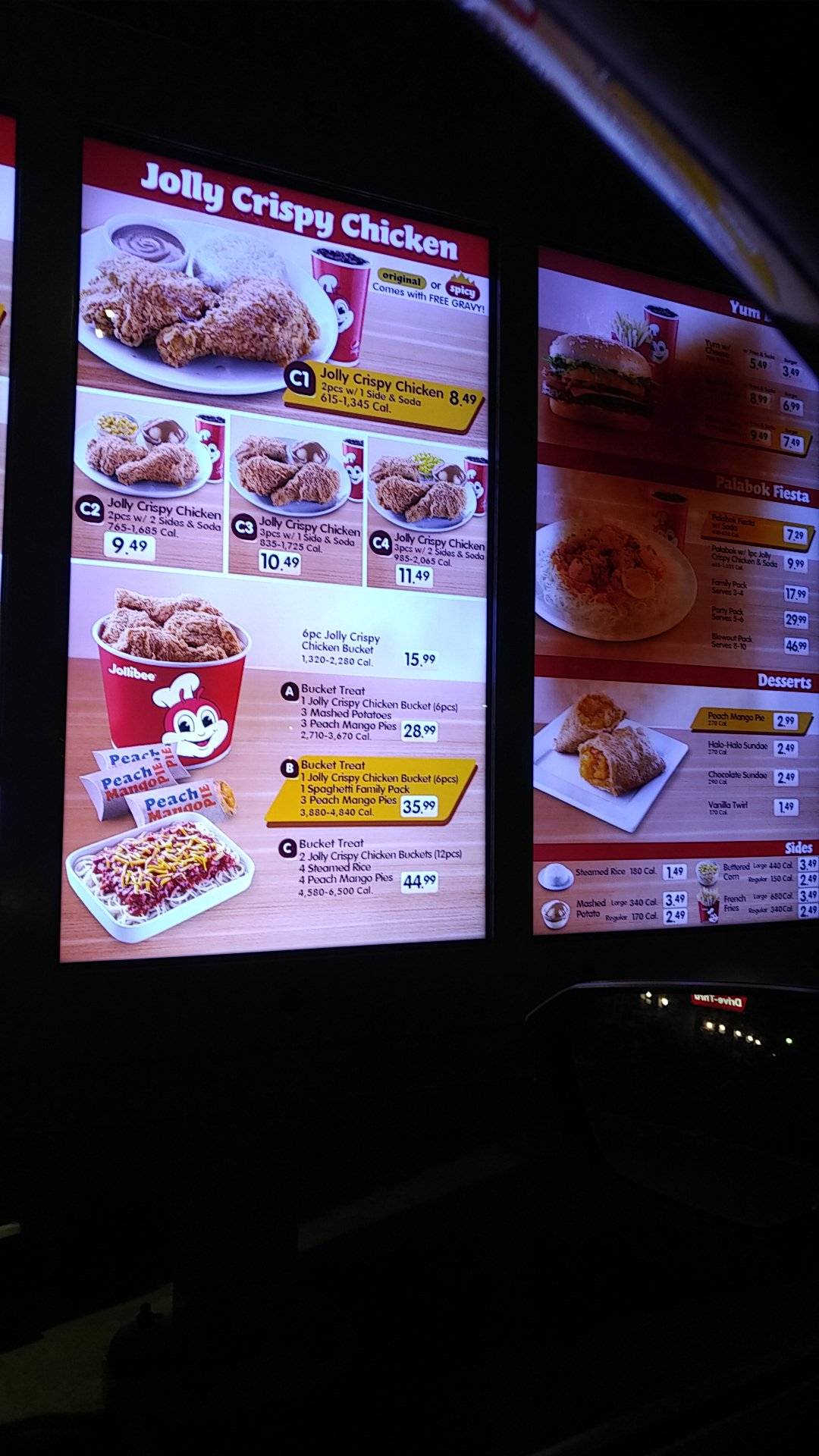 Menu at Jollibee fast food, Winnipeg, Ellice Ave
