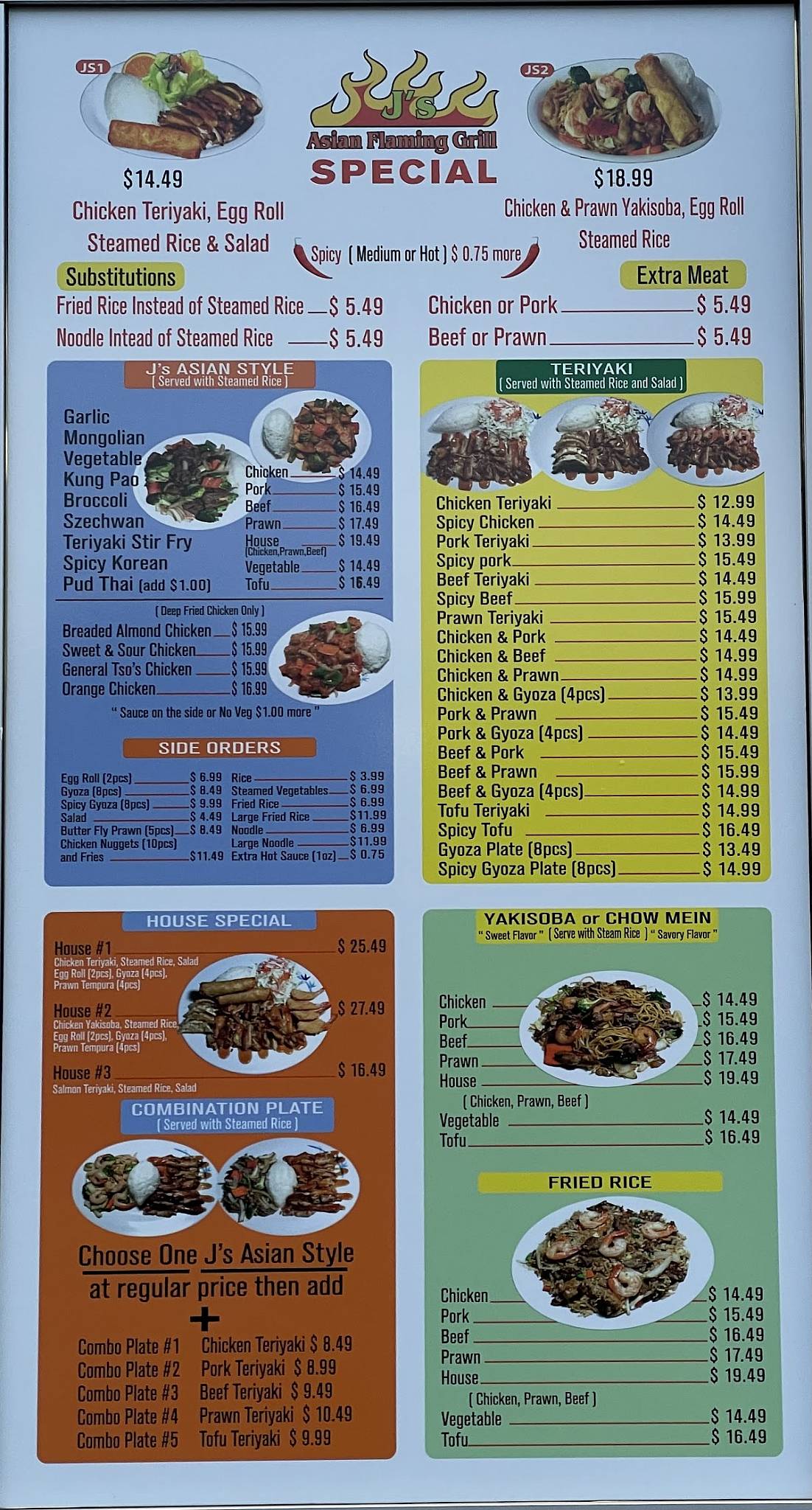 Menu at J's Asian Flaming Grill restaurant, Yakima