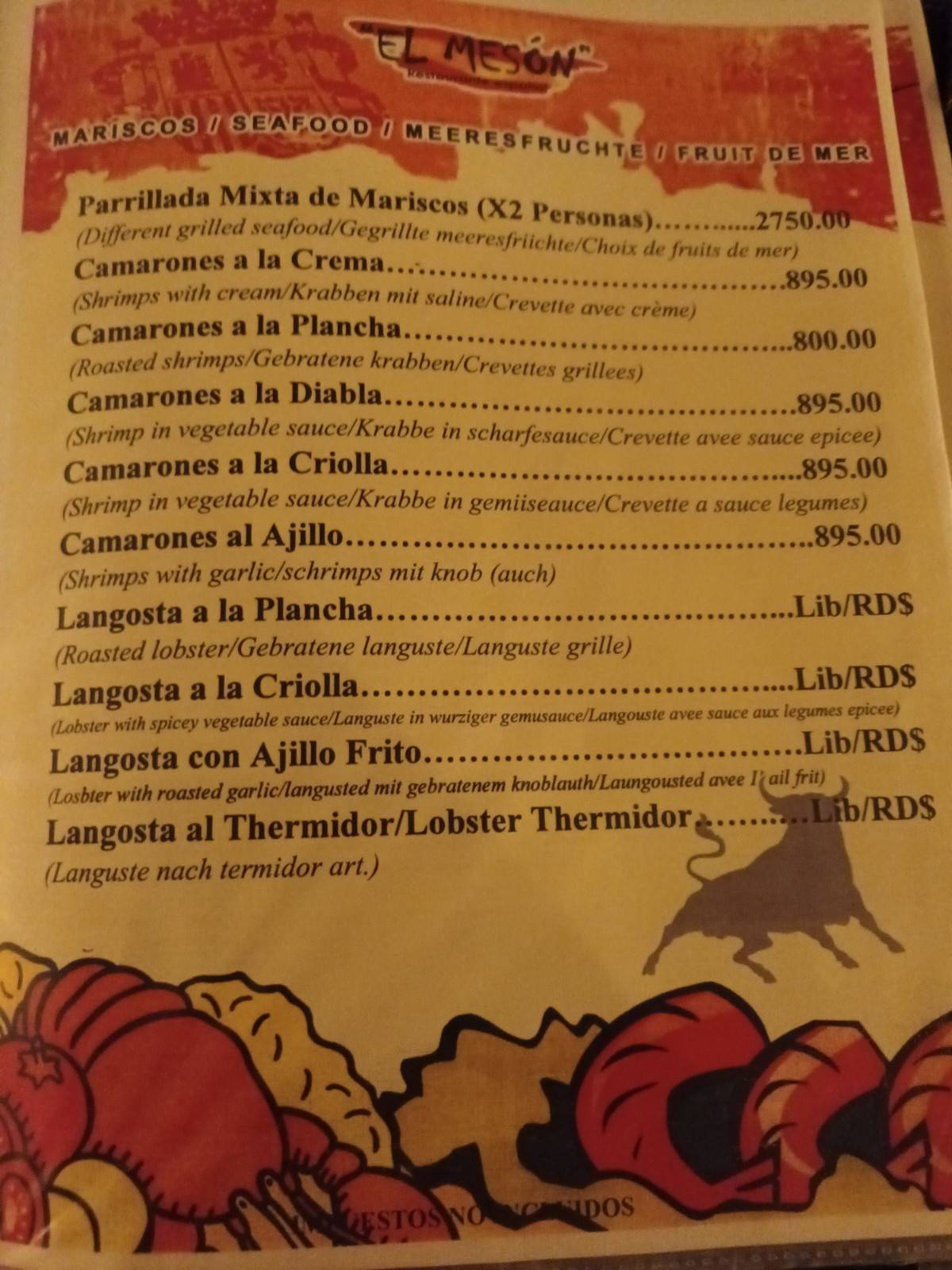 Menu at Meson Spanish Restaurant, Juan Dolio