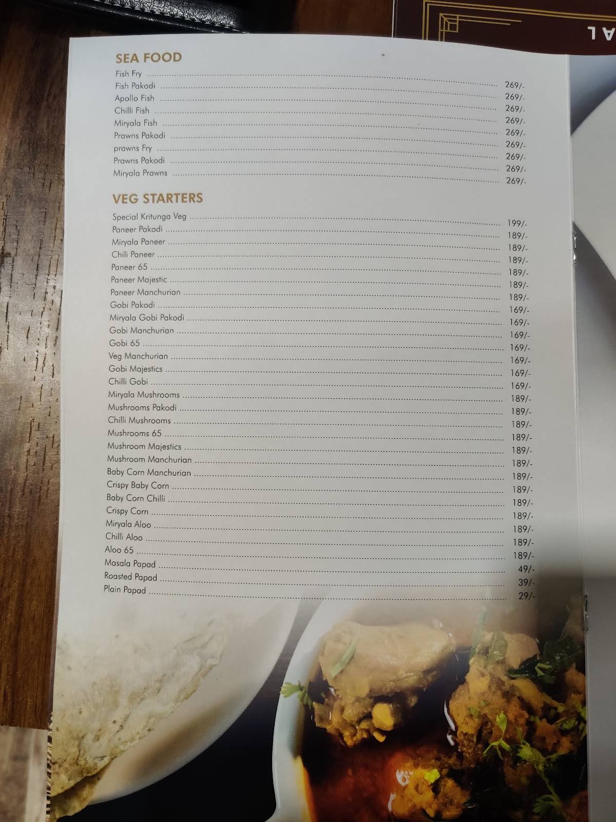 Menu at KRITUNGA - THE PALEGAR'S CUSINE, Nirmal
