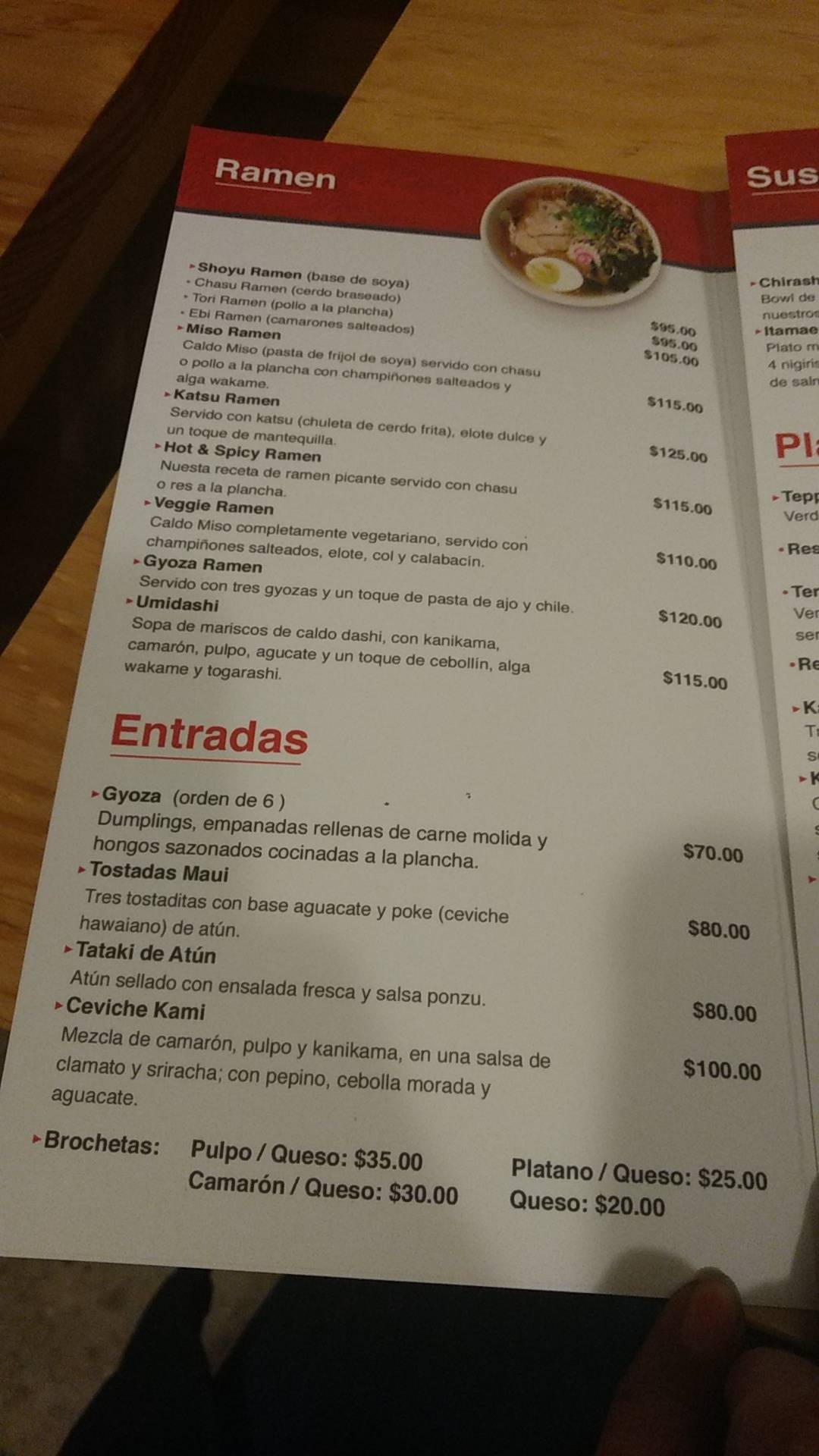 Carta del restaurante Kami Ramen, Tepic