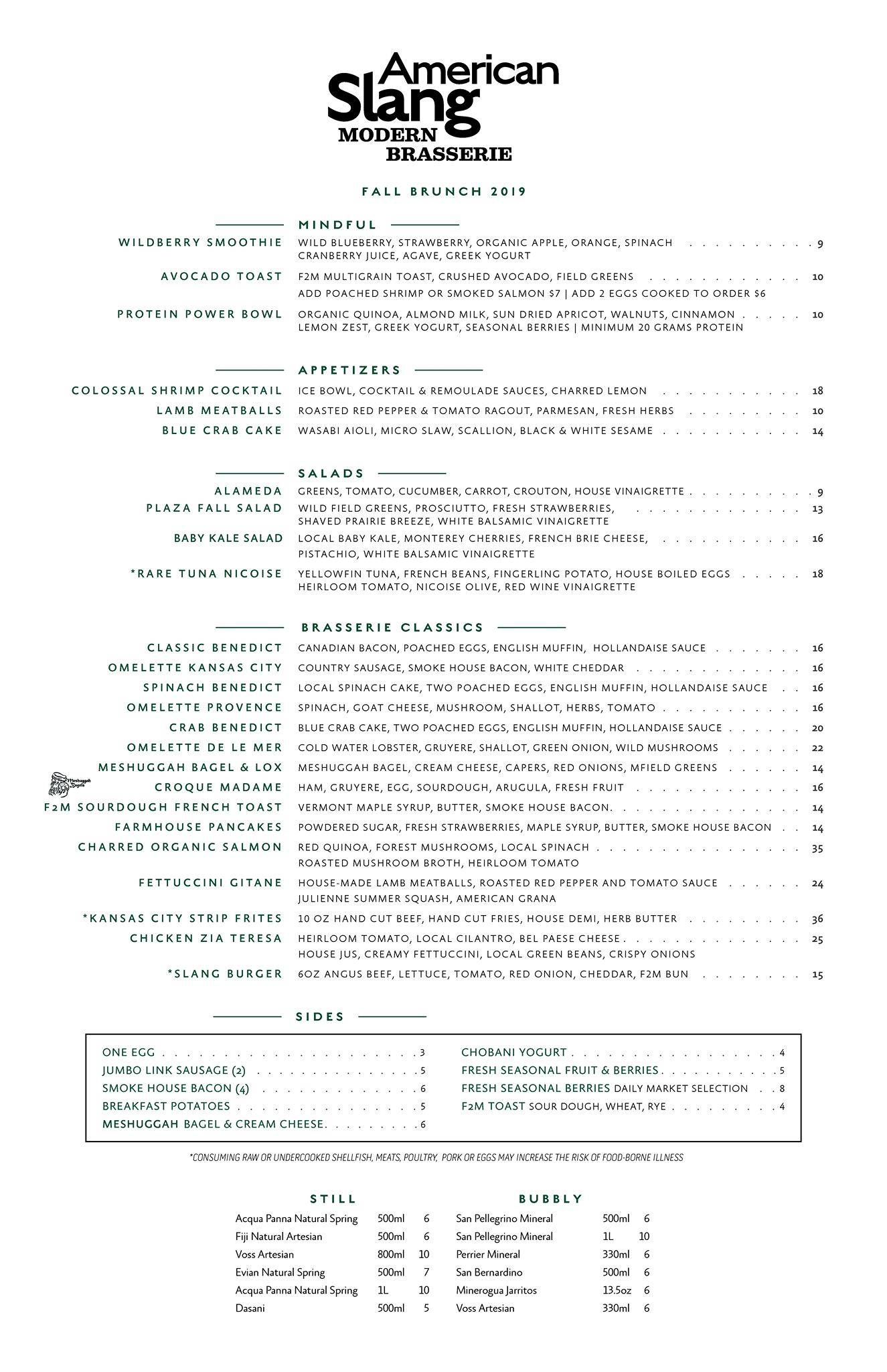 Menu at American Slang restaurant, Kansas City