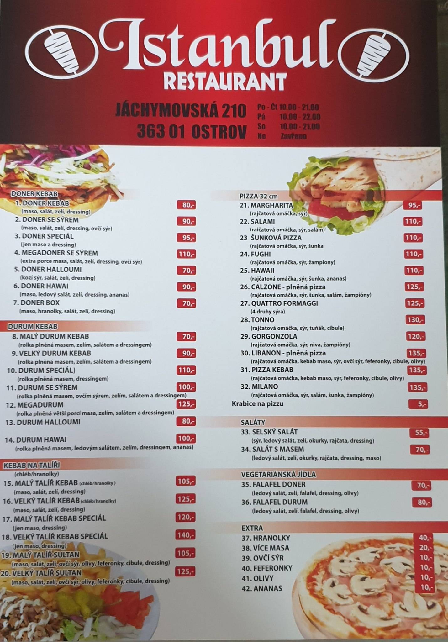 Menu at Kebab House restaurant, Ostrov