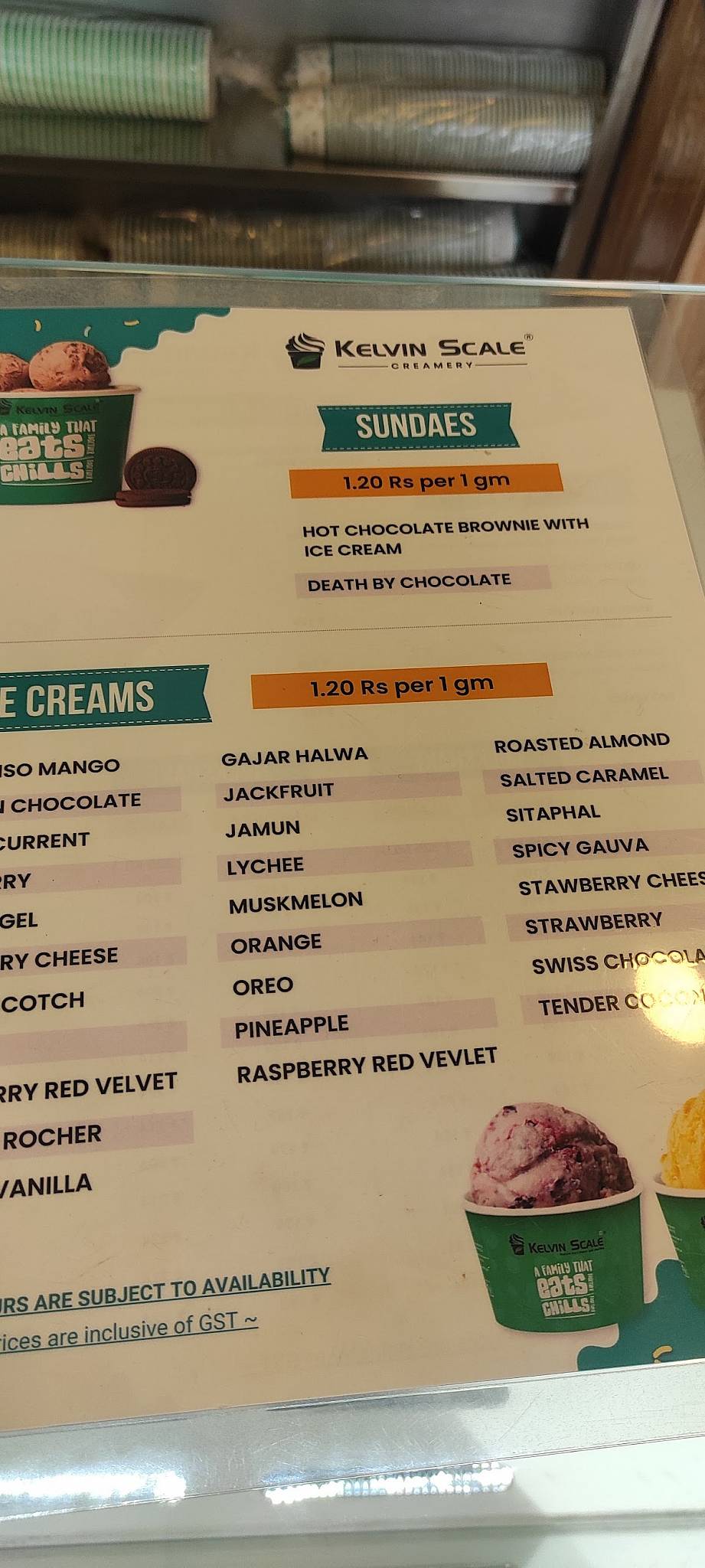 Menu at Kelvin Scale Creamery Ice Creams and Waffles, Chennai