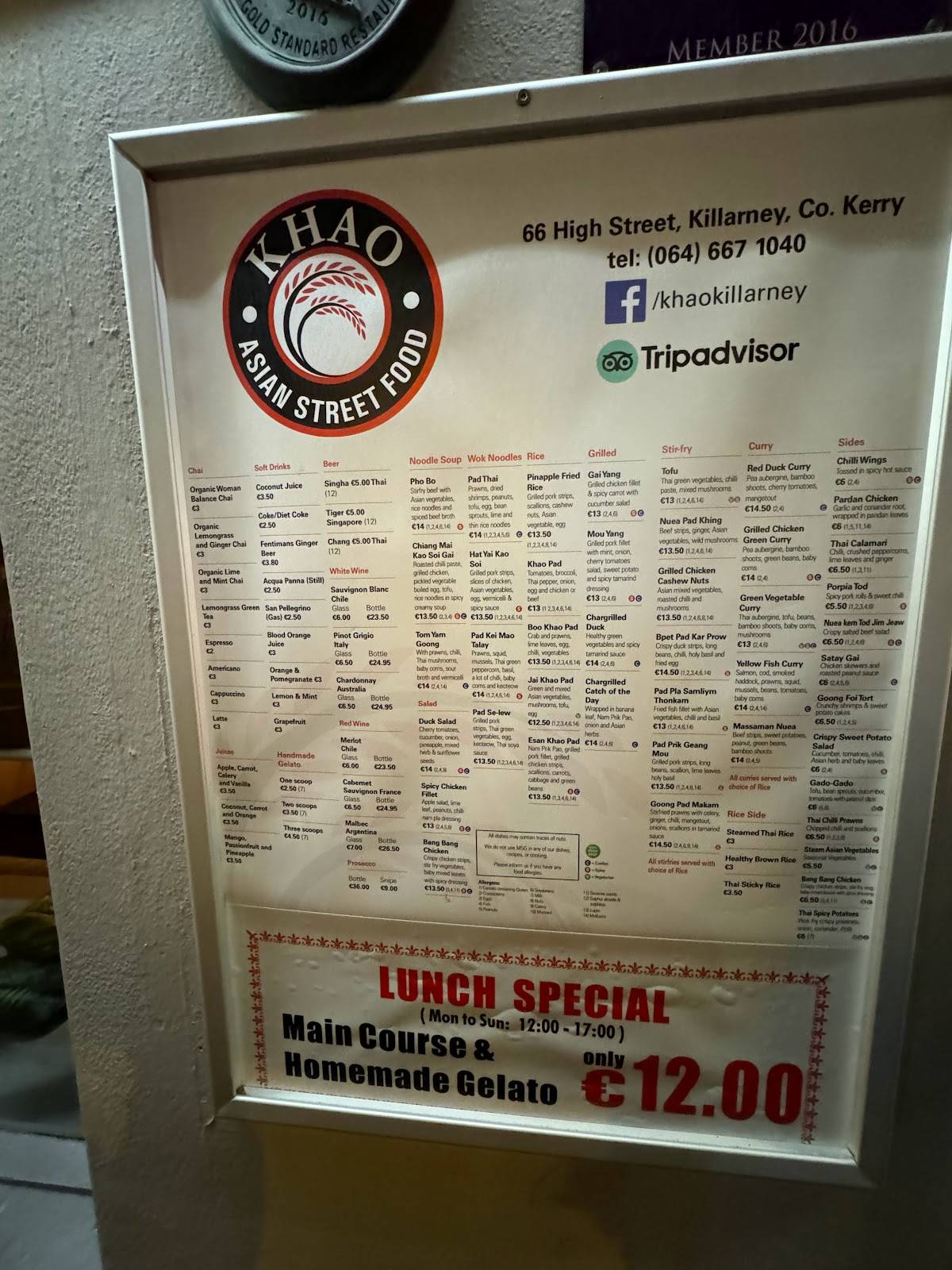 Menu at Khao Asian Street Food restaurant, Killarney