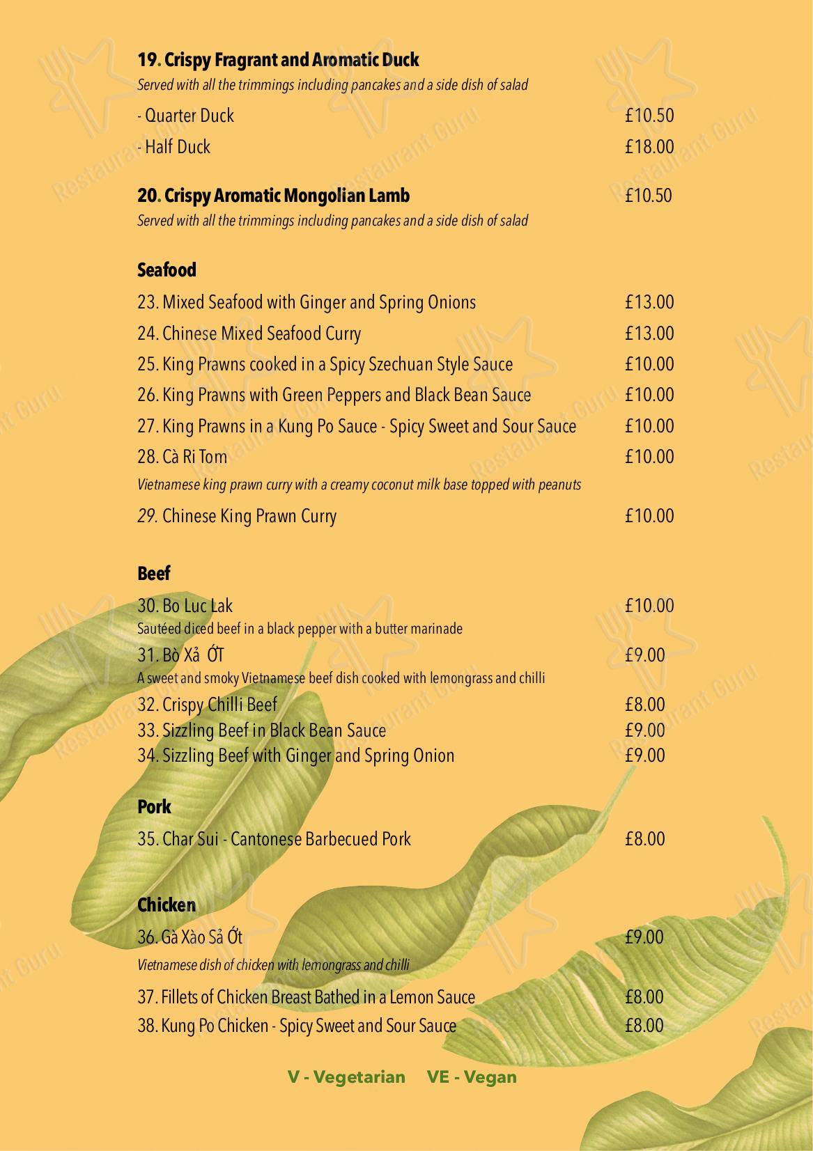 Menu at Kim Pho restaurant, Newton Abbot