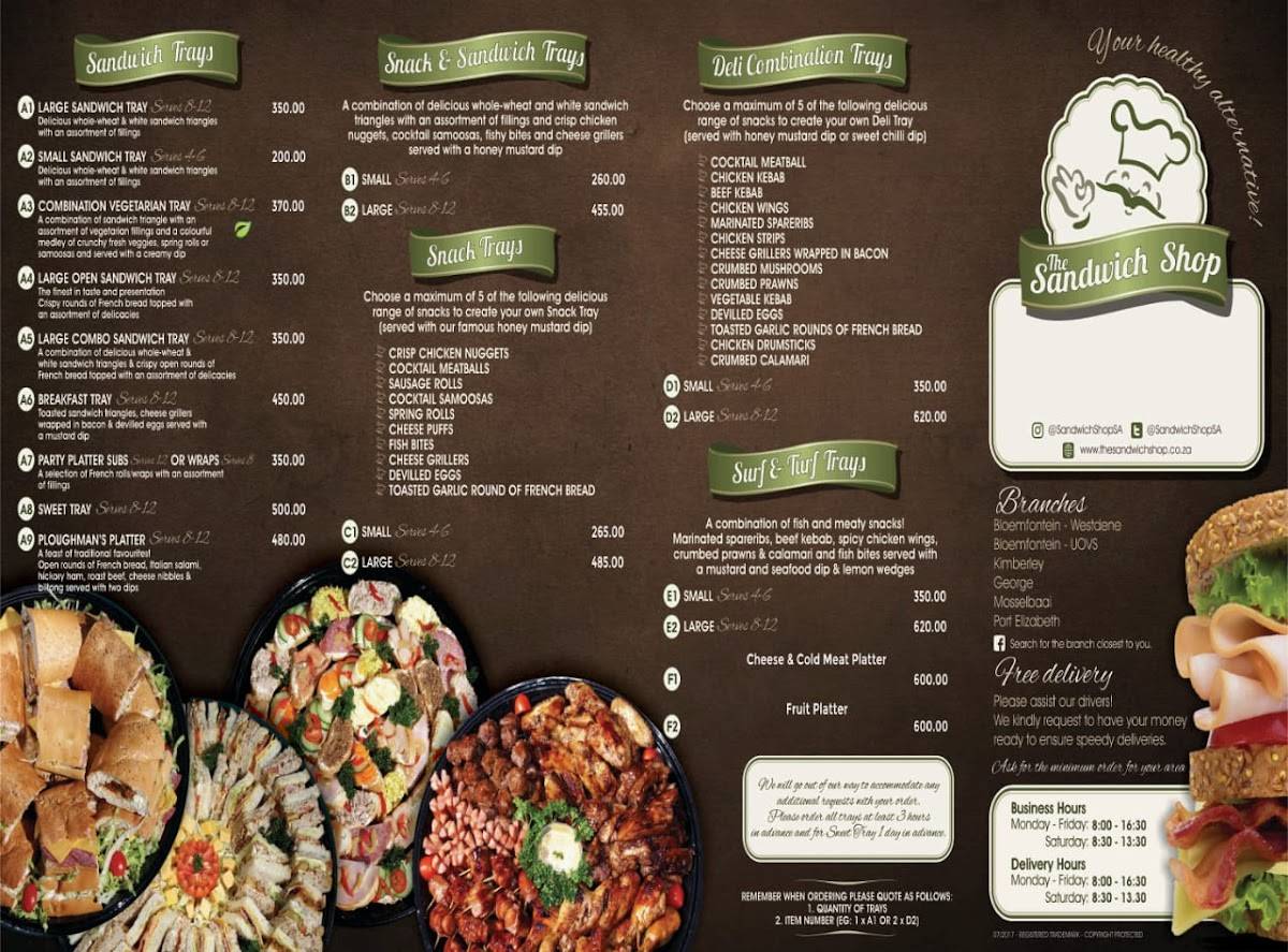 Menu at The Sandwich Shop restaurant, Kimberley