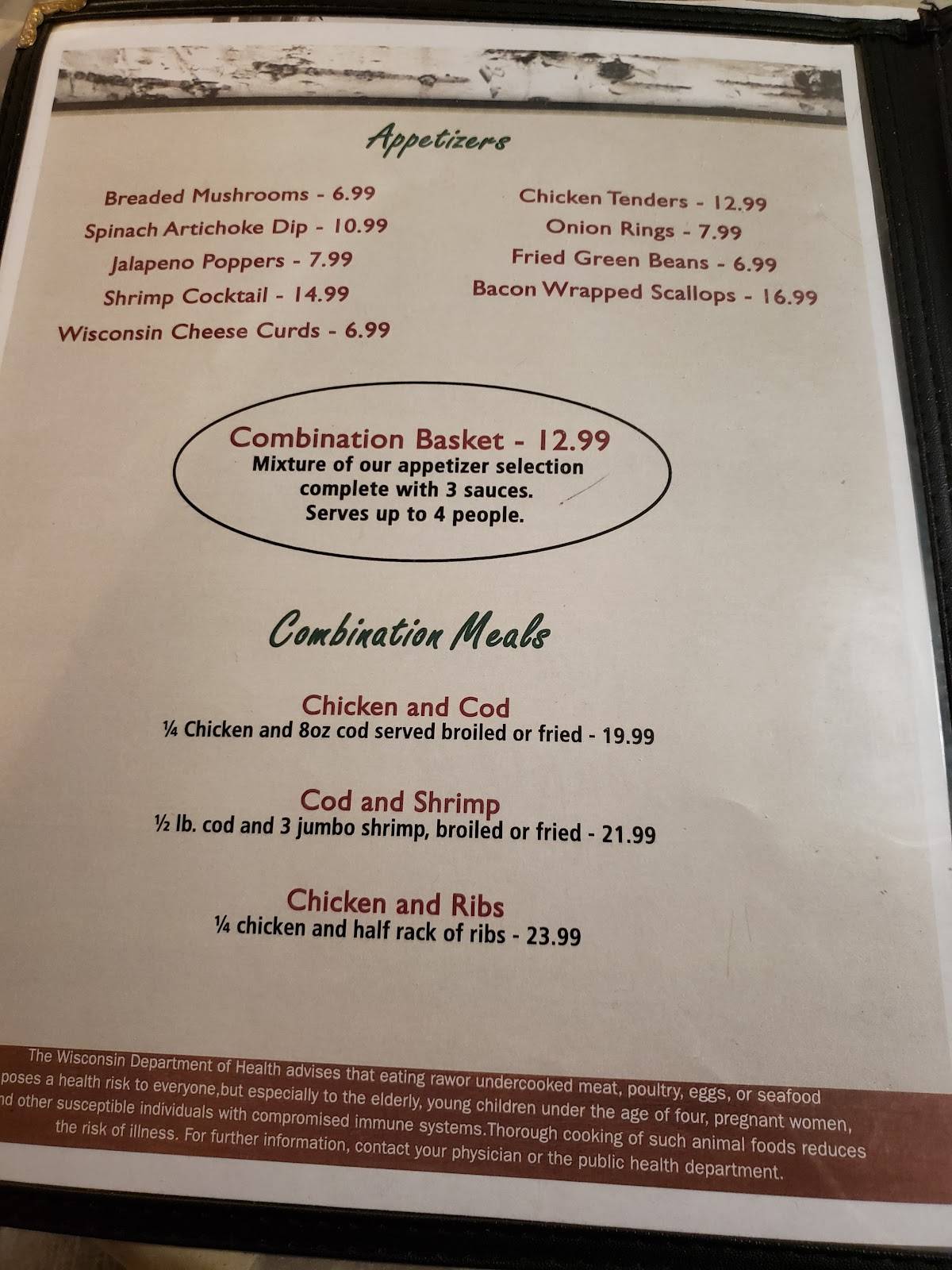 Menu at Kincaid’s Country Inn steakhouse, Rice Lake, County Hwy SS