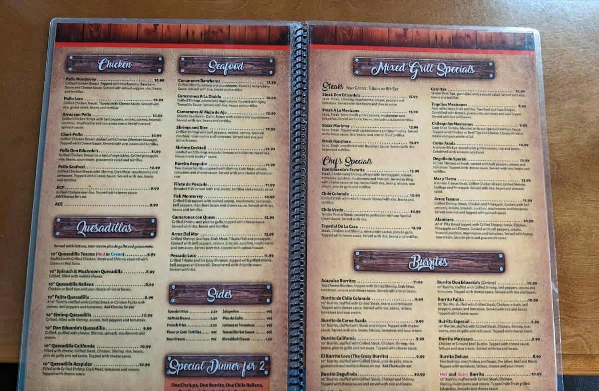 Menu at Don Eduardos Mexican Grill restaurant, Kingston