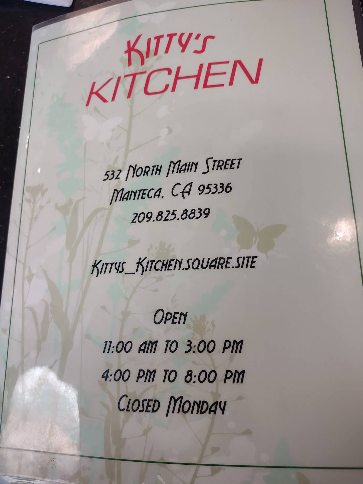 Menu at Kitty's Kitchen restaurant, Manteca