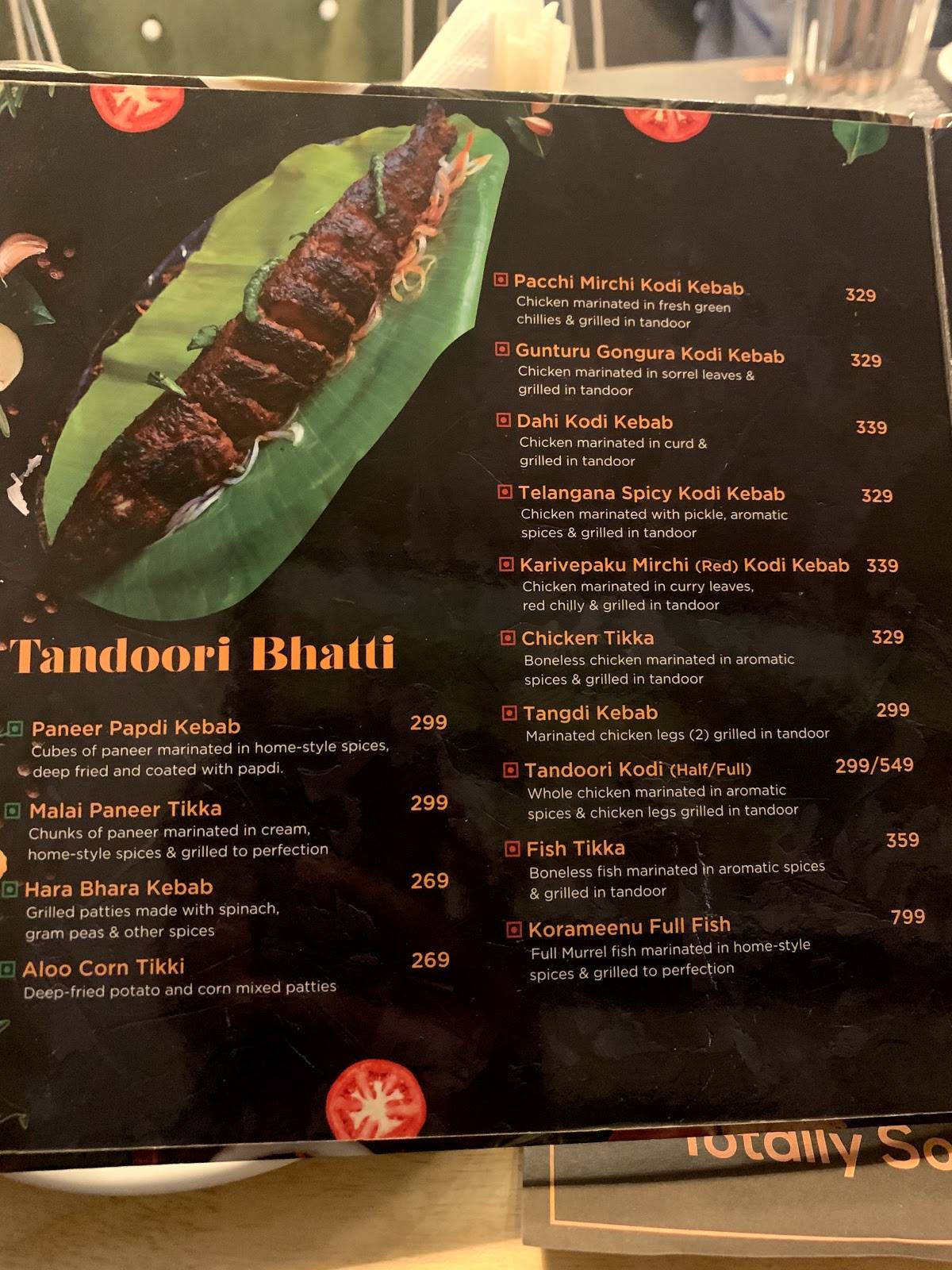 Menu at Kodi Kura Chitti Gaare, Kondapur, Hyderabad, Park View Building