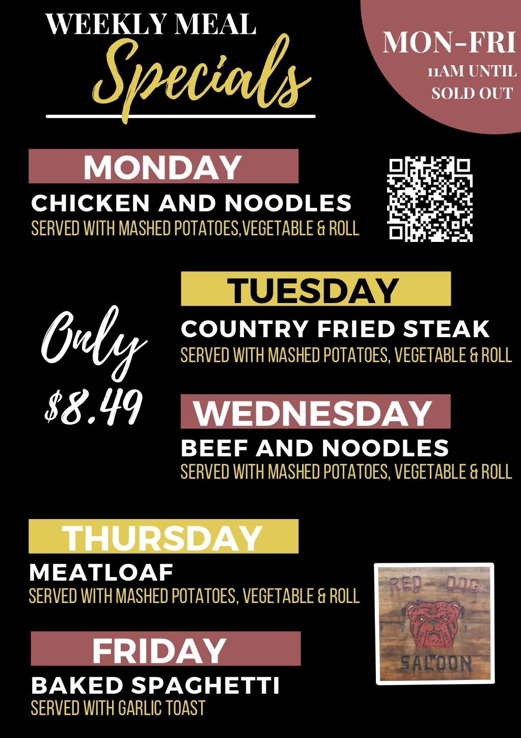 Menu at Red Dog Saloon pub & bar, Kokomo