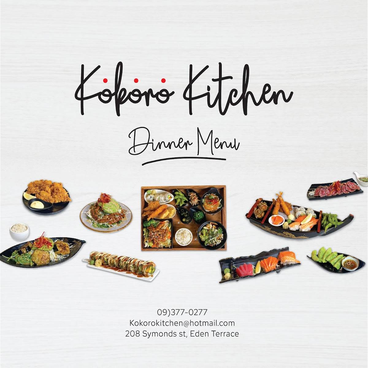 Menu at Kokoro Kitchen restaurant, Auckland