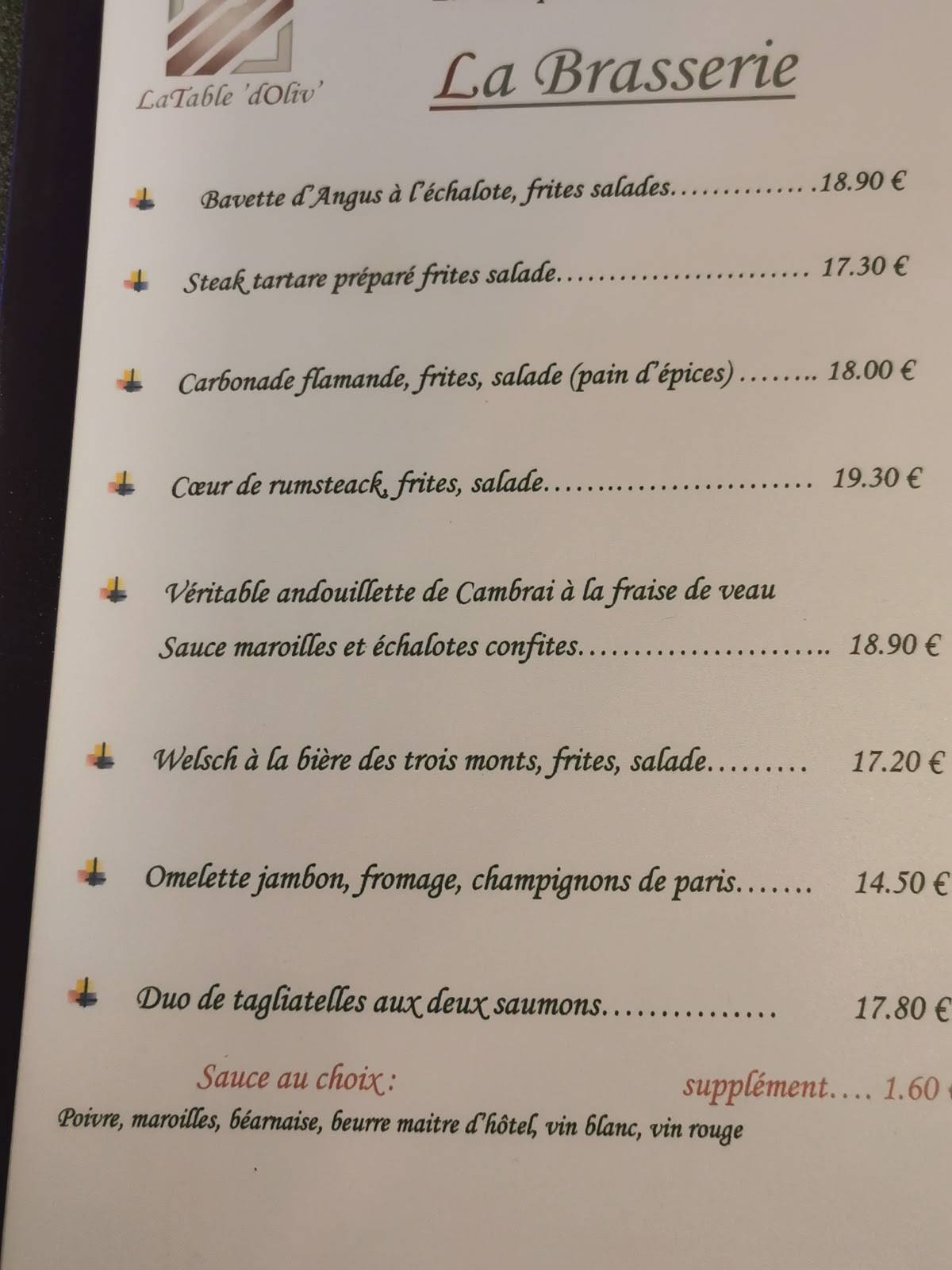 Menu au LA TABLE D'OLIV restaurant, Le Quesnoy