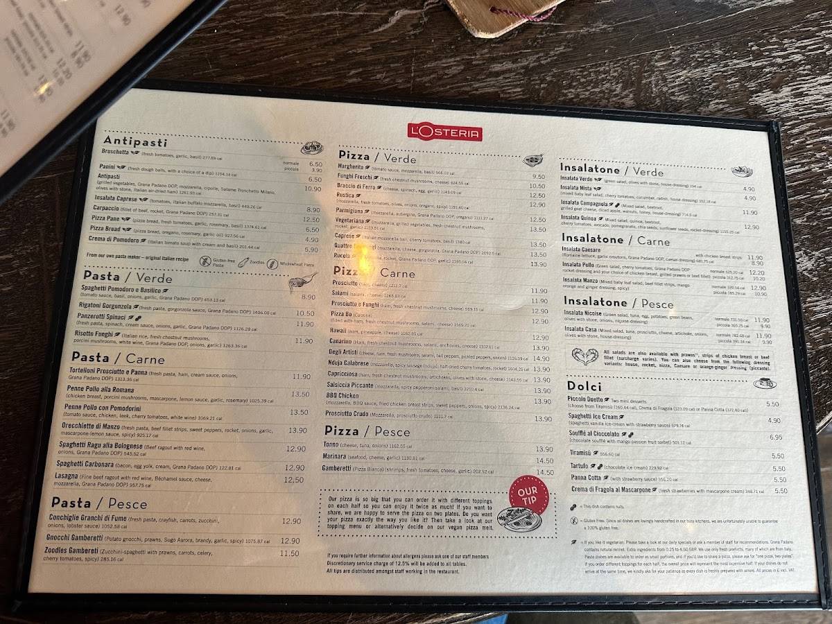 Menu at L'Osteria Southampton restaurant, Southampton