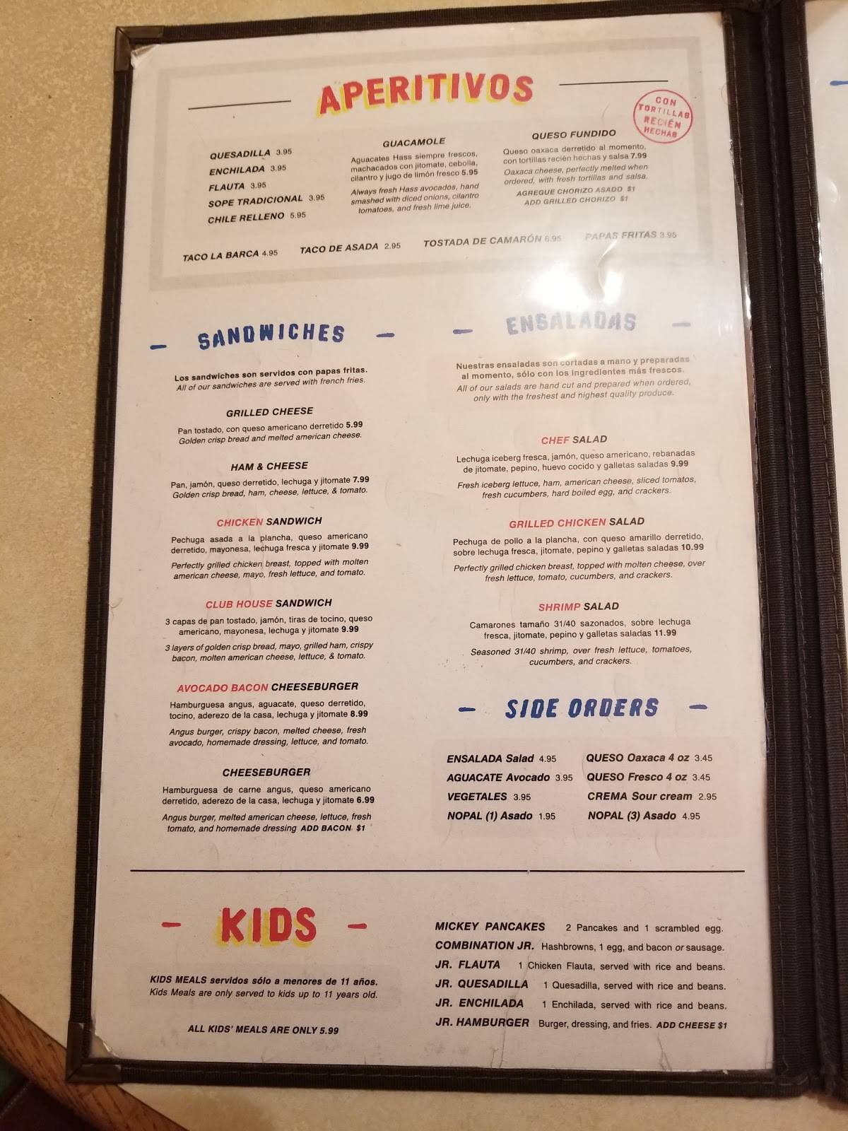 Menu at La Barca Restaurantes, El Monte