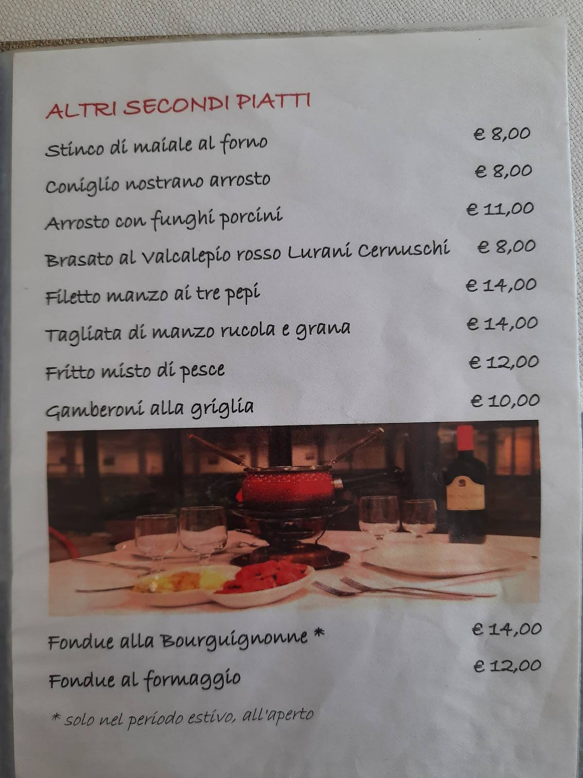 Menu da La Frasca ristorante, Almenno San Salvatore