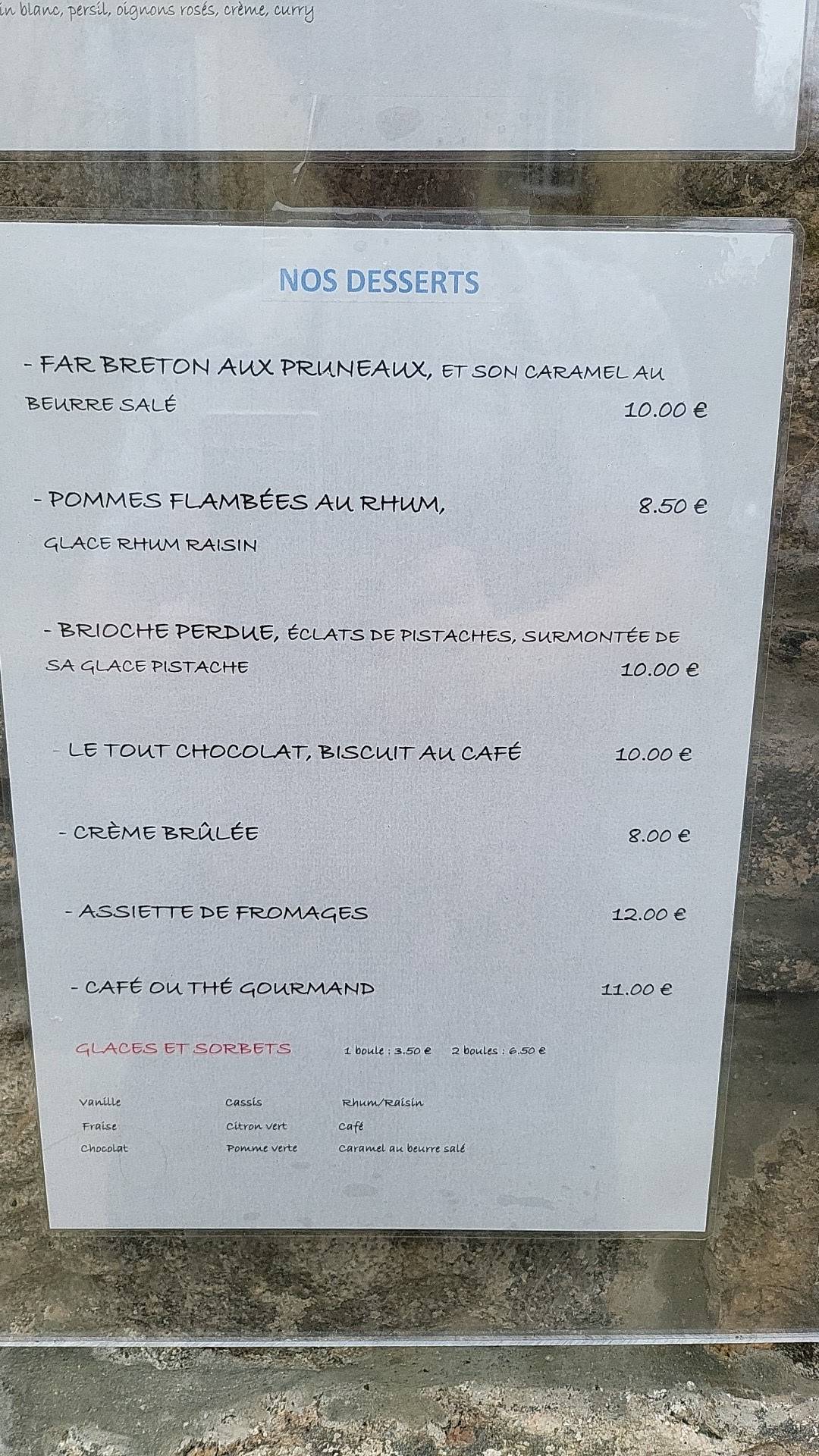 Menu at La Moule Au Pot restaurant, Roscoff