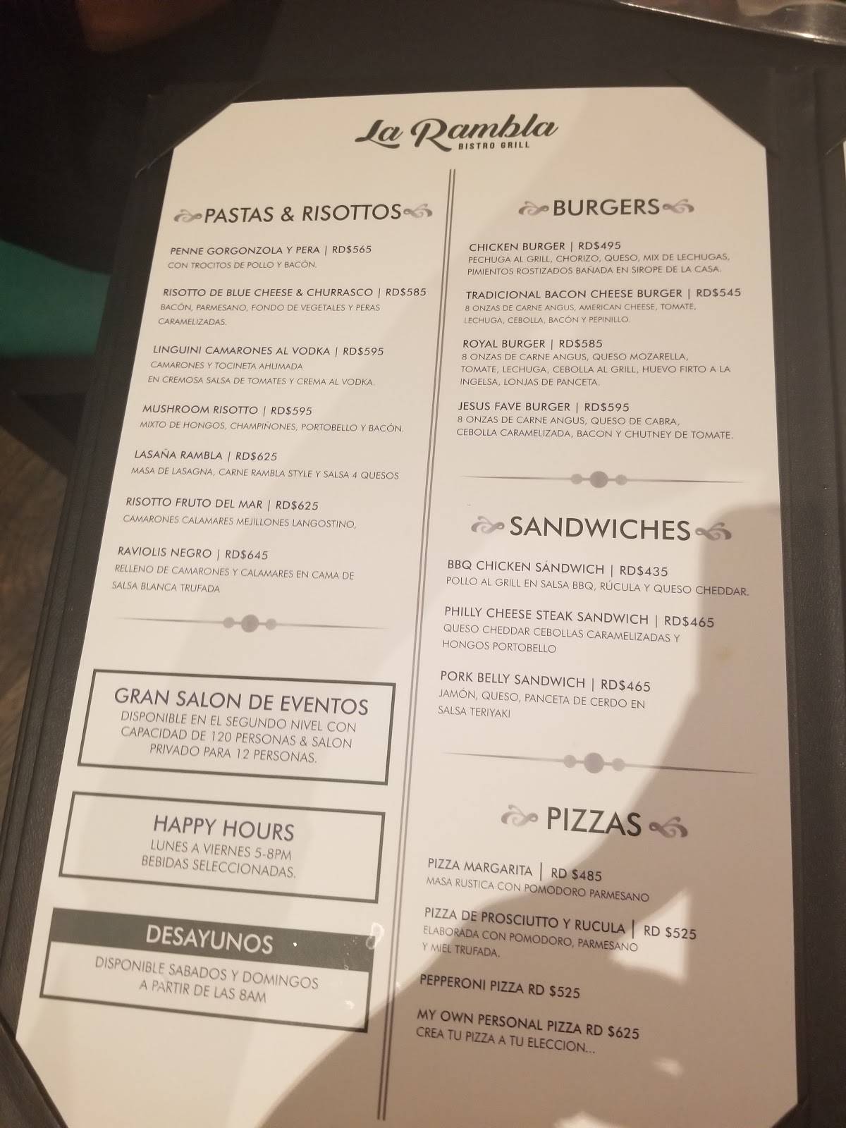 Carta del pub y bar La Rambla Bistro Grill, Santo Domingo, C. César ...