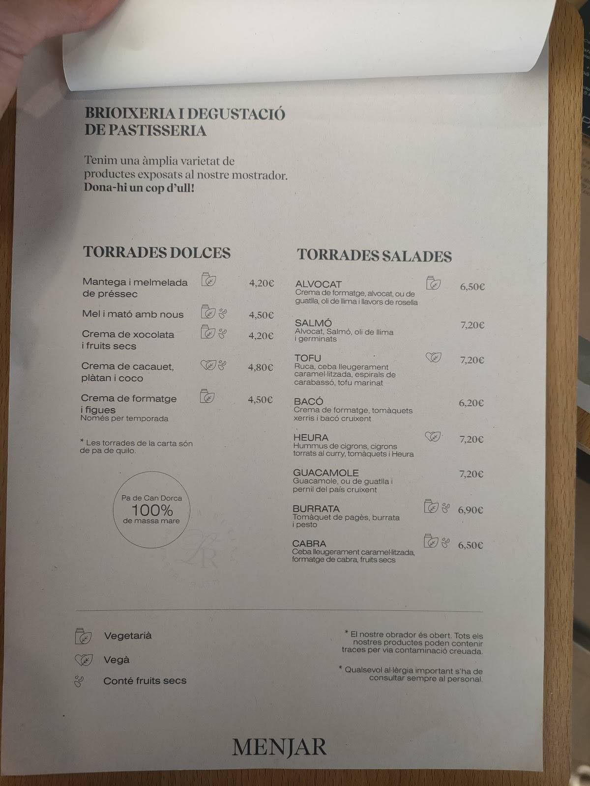 Carta de cafetería La Rutina, Olot