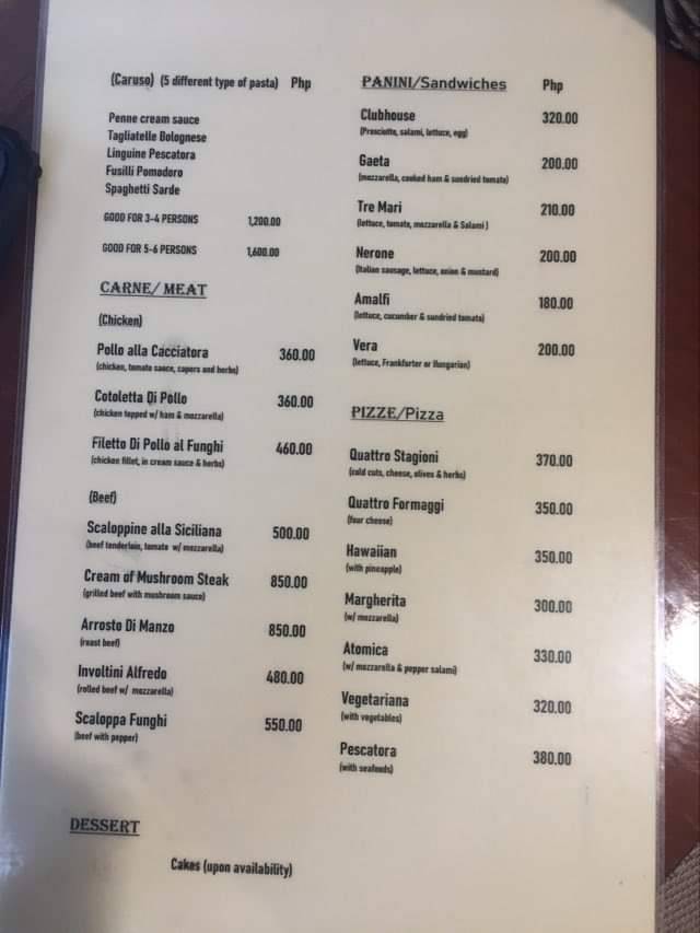 Menu at La Tegola restaurant, Cebu City, ayala center cebu