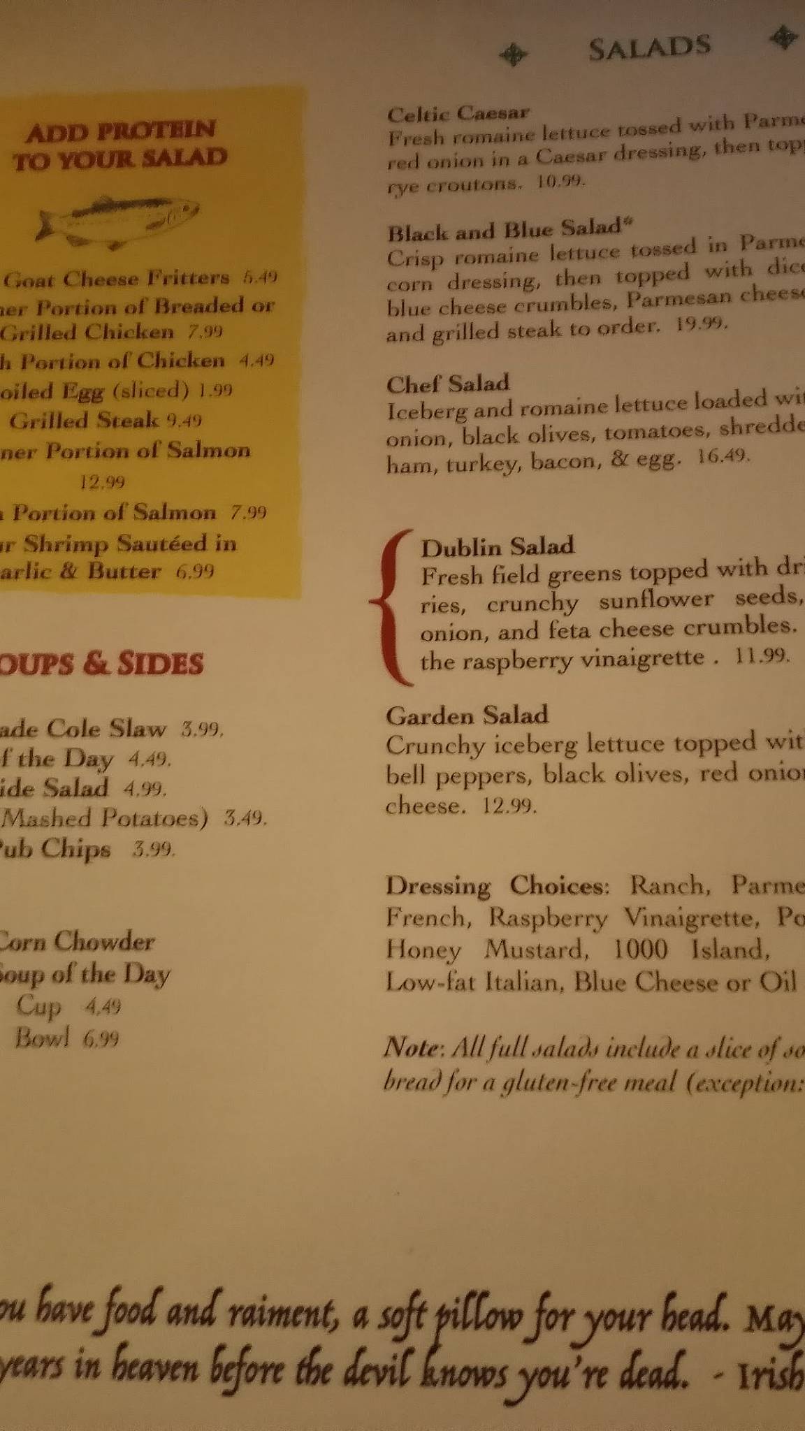 Menu at Nine Irish Brothers, West Lafayette pub & bar, West Lafayette ...