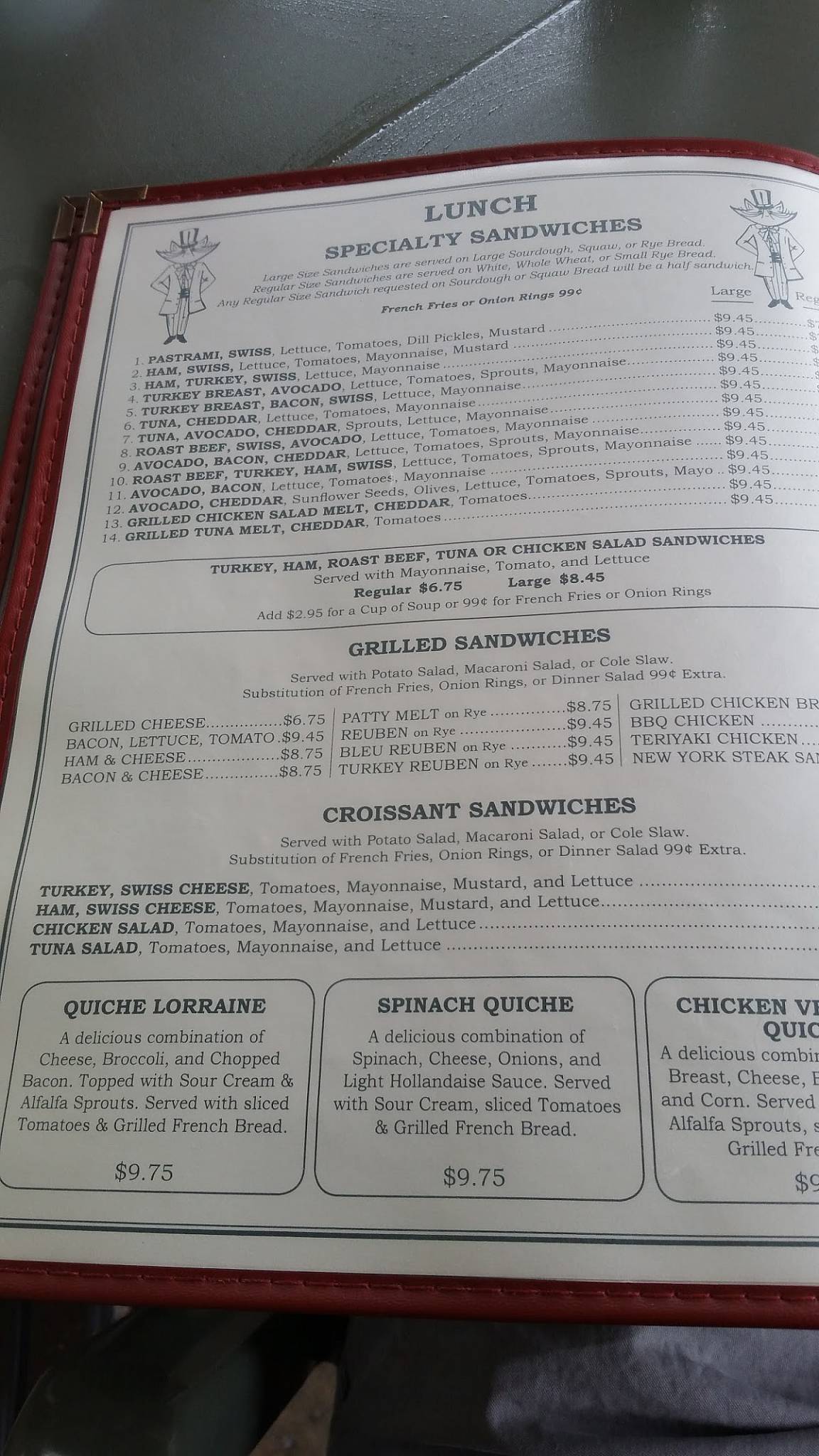Menu at Snooty Fox restaurant, Laguna Hills