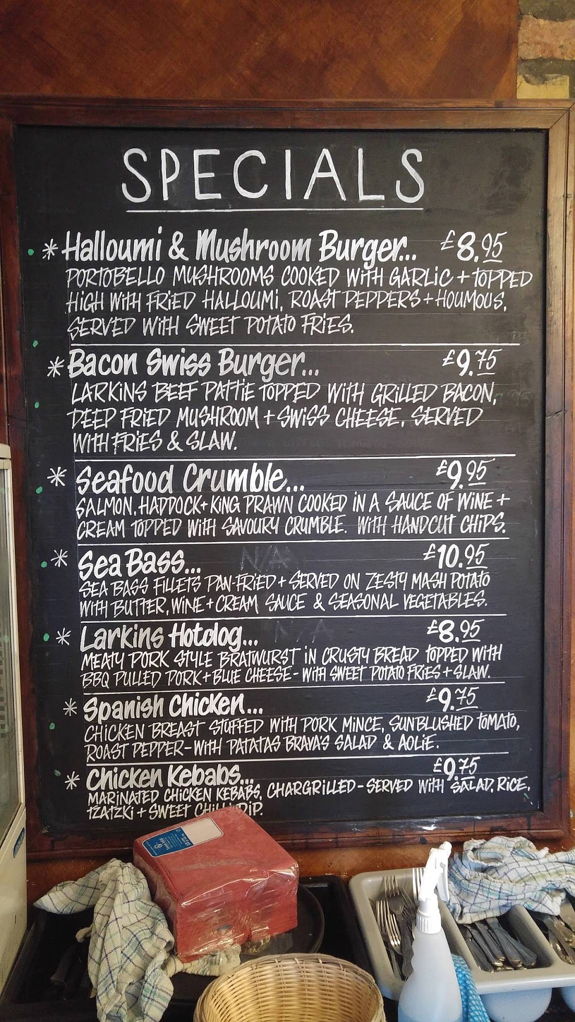 Menu at Larkin's Bar, Hull