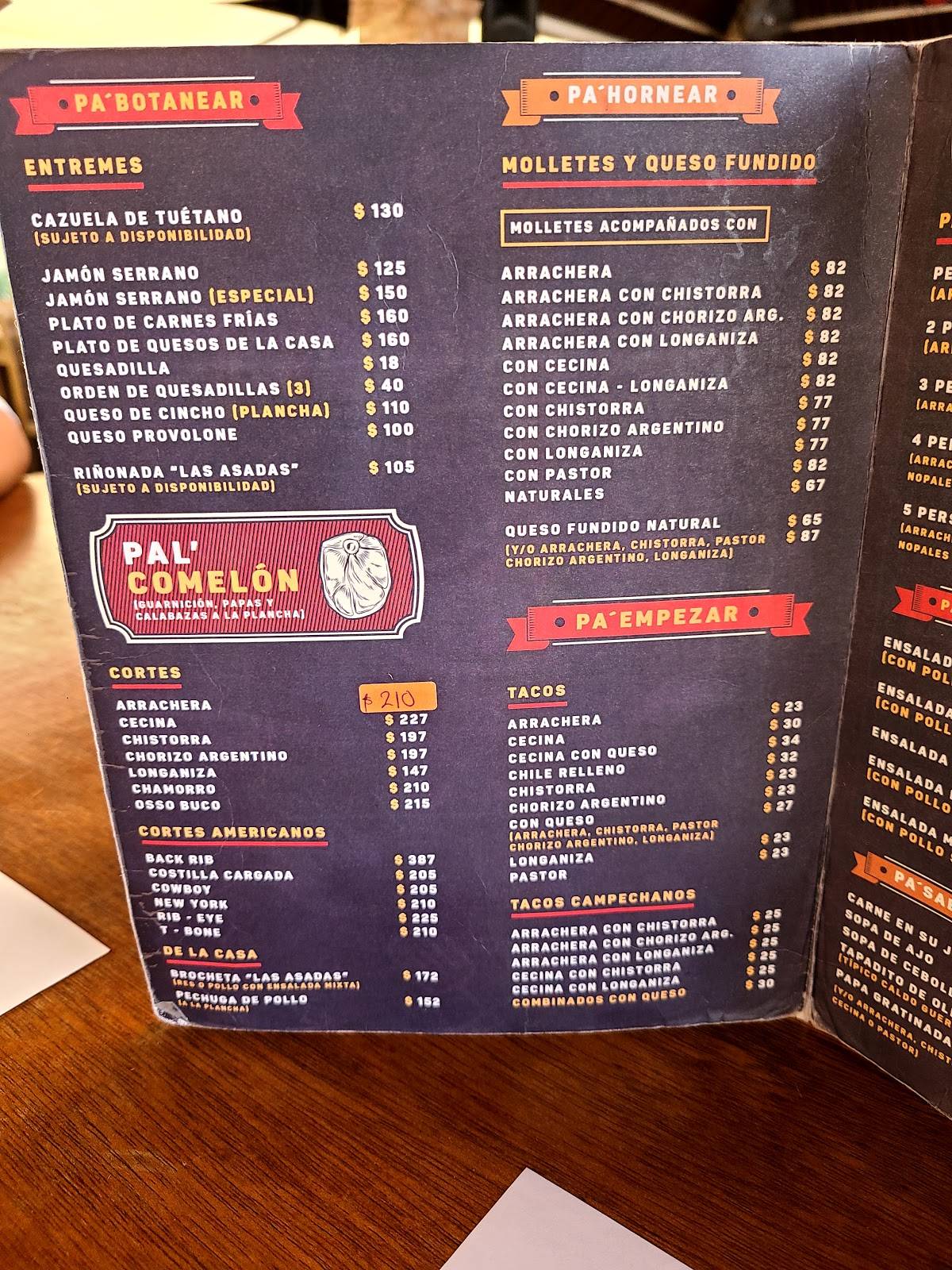 Carta de Las Asadas Bar & Grill, Xochitepec