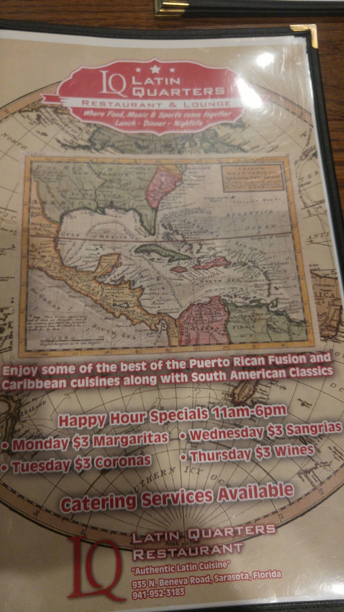 Menu at Latin Quarters restaurant, Sarasota