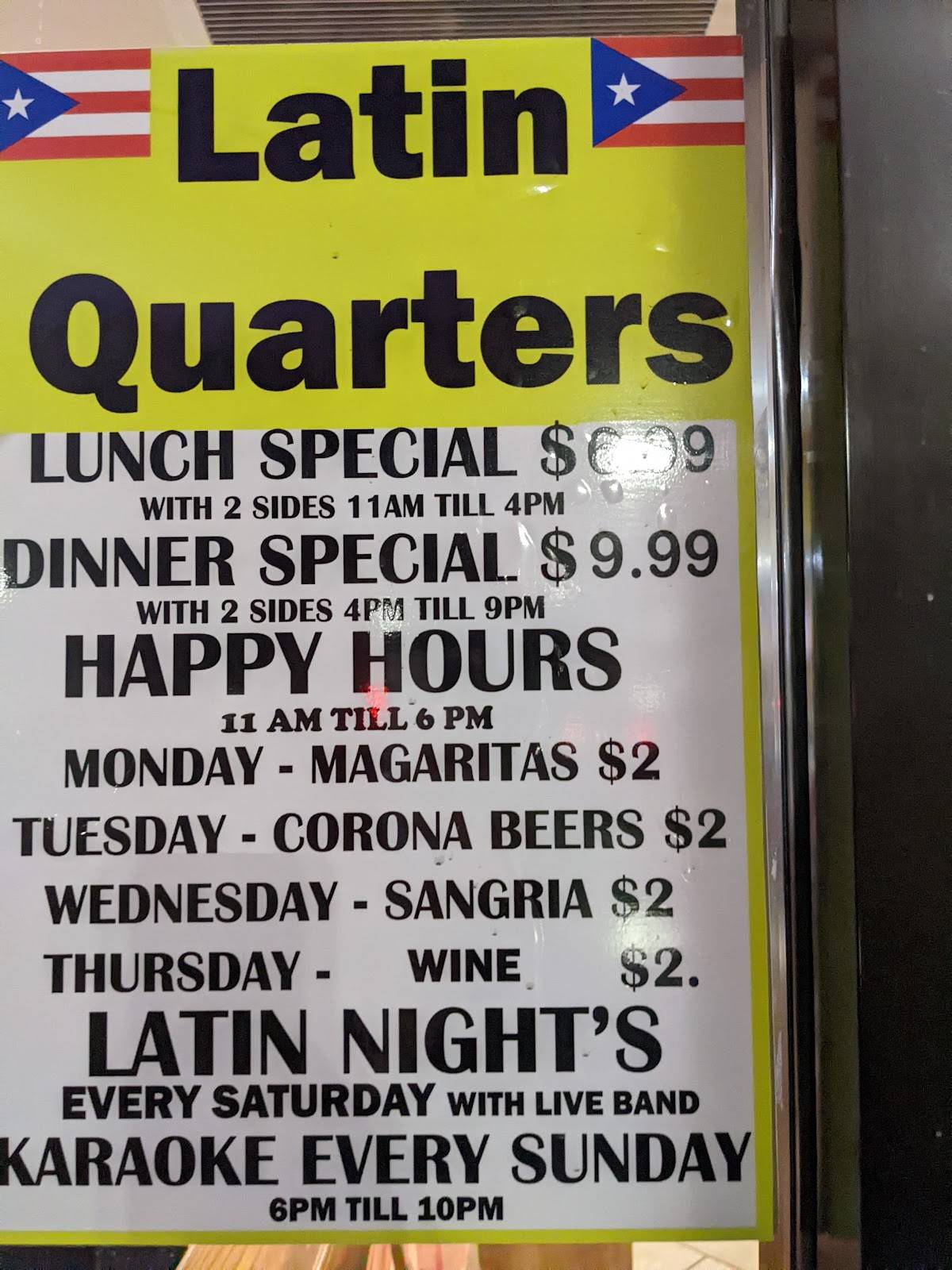 Menu at Latin Quarters restaurant, Sarasota