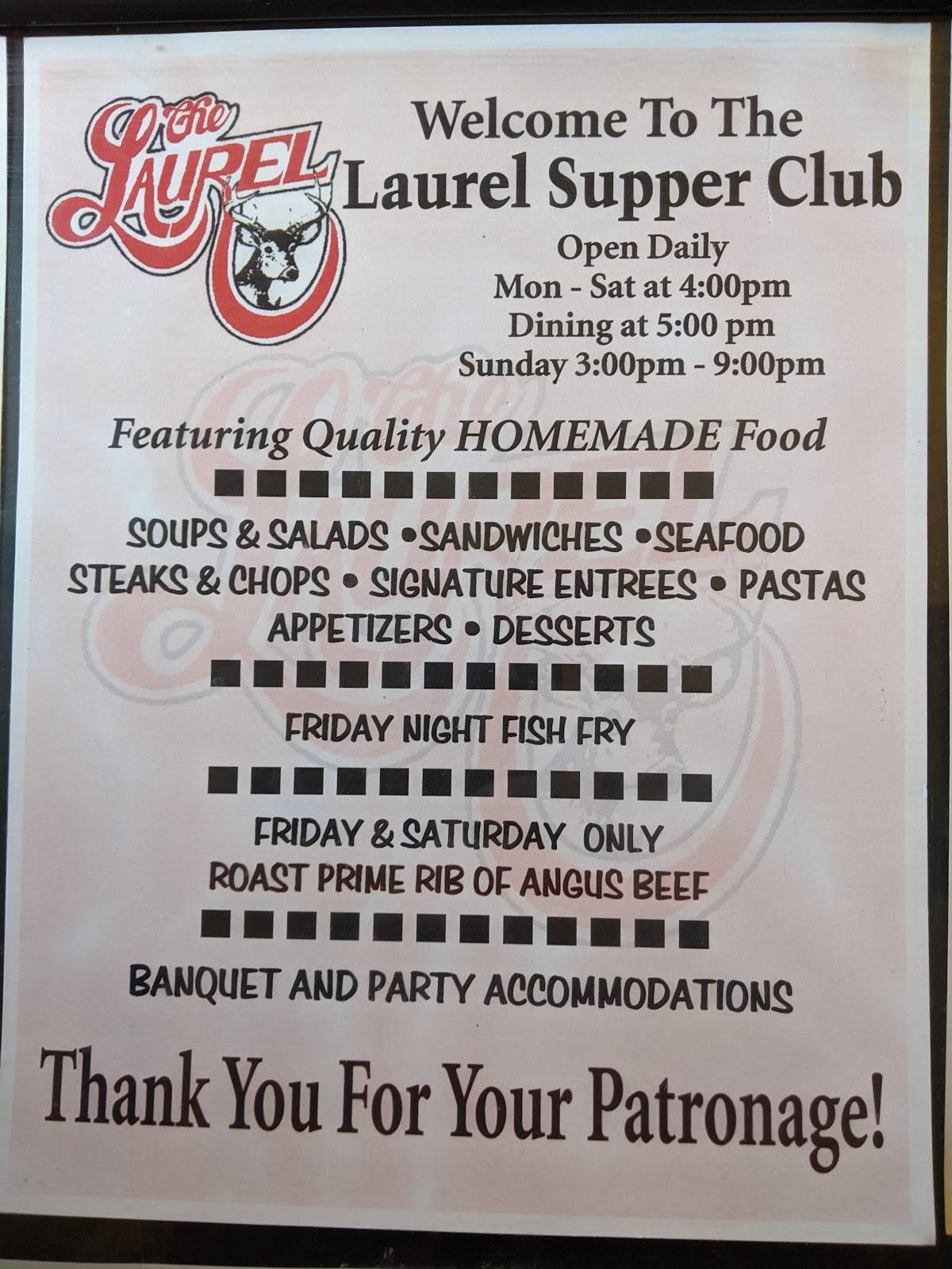 Menu at Laurel Supper Club, New Richmond