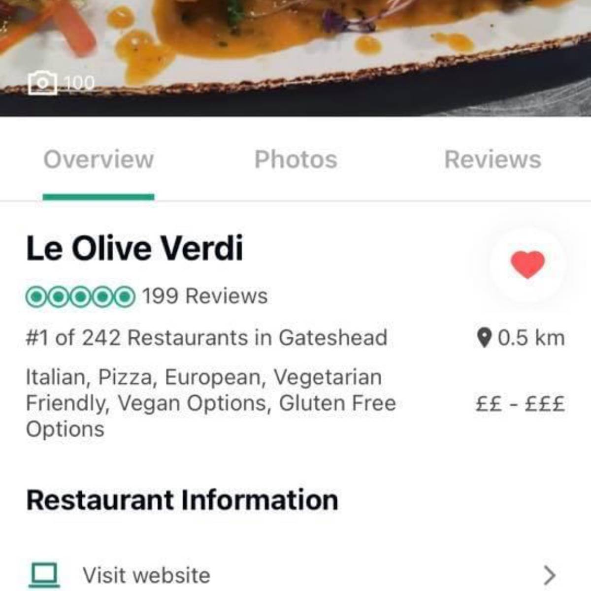 Menu at Le Olive Verdi restaurant, Gateshead